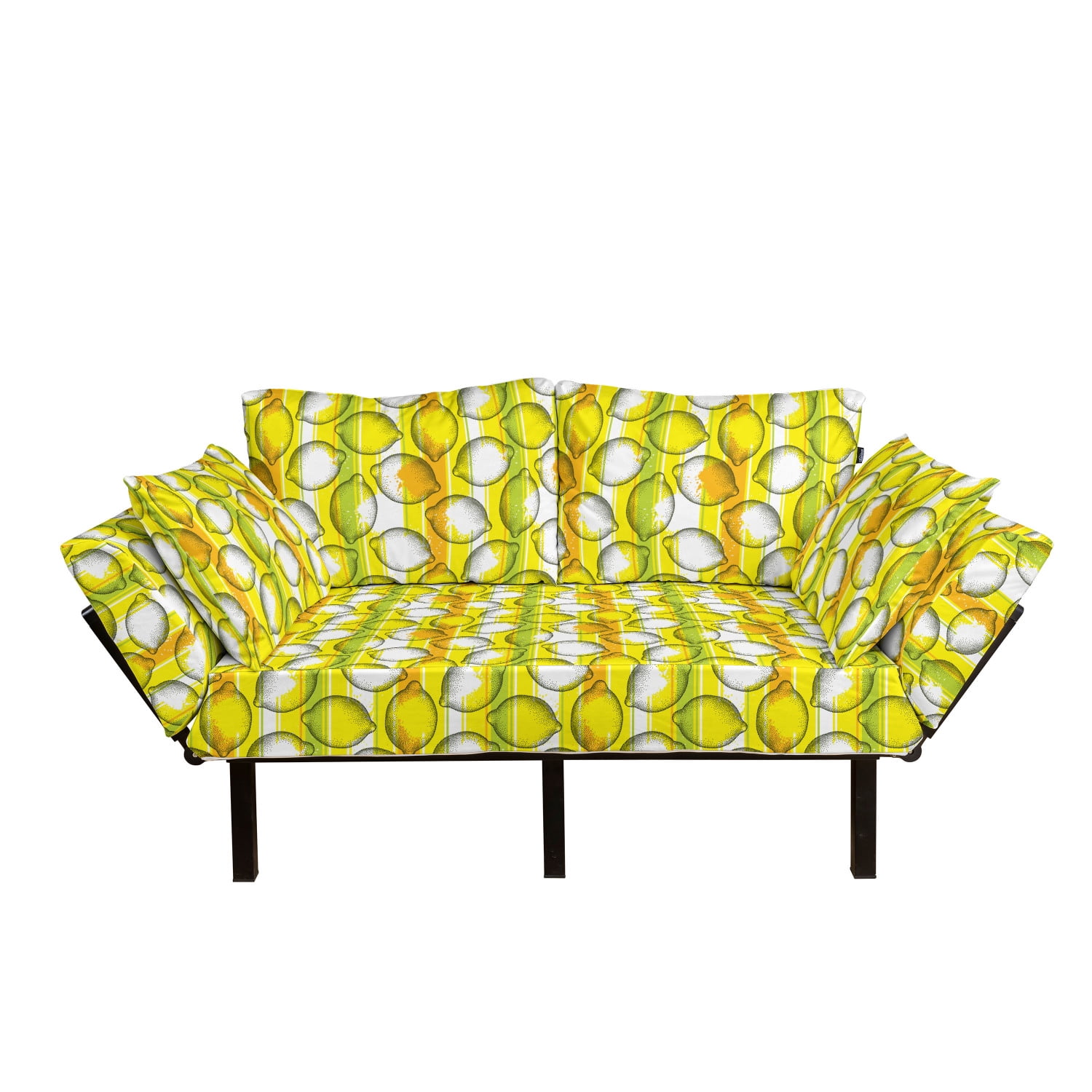 Lemon Futon Couch, Dotted Fresh Citrus Fruits Pattern with Horizontal ...