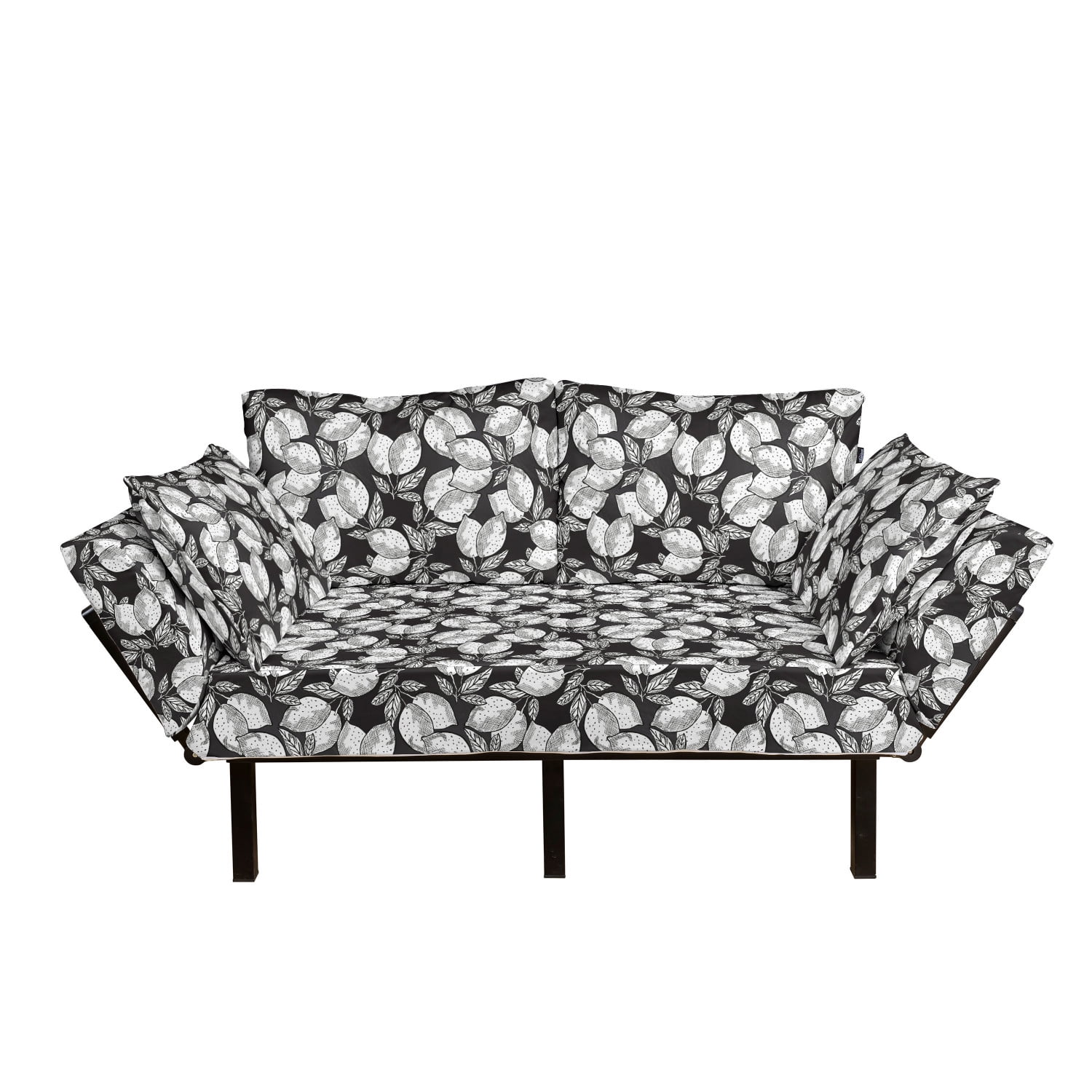 Lemon Futon Couch, Hand Drawn Fruit Branches with Leaves Freshness ...