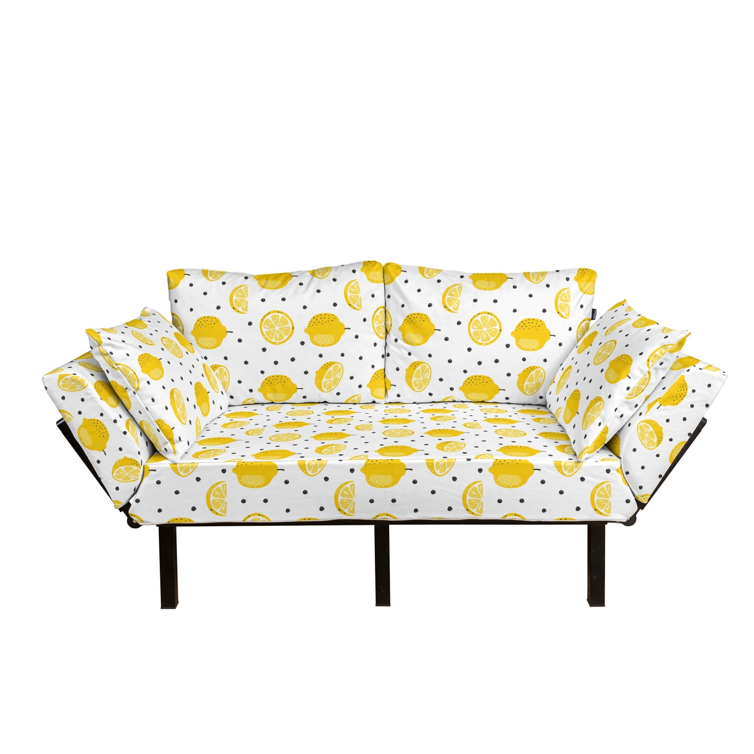 Lemon Futon Couch, Summer Pattern of Whole and Halved Citrus Fruit with ...