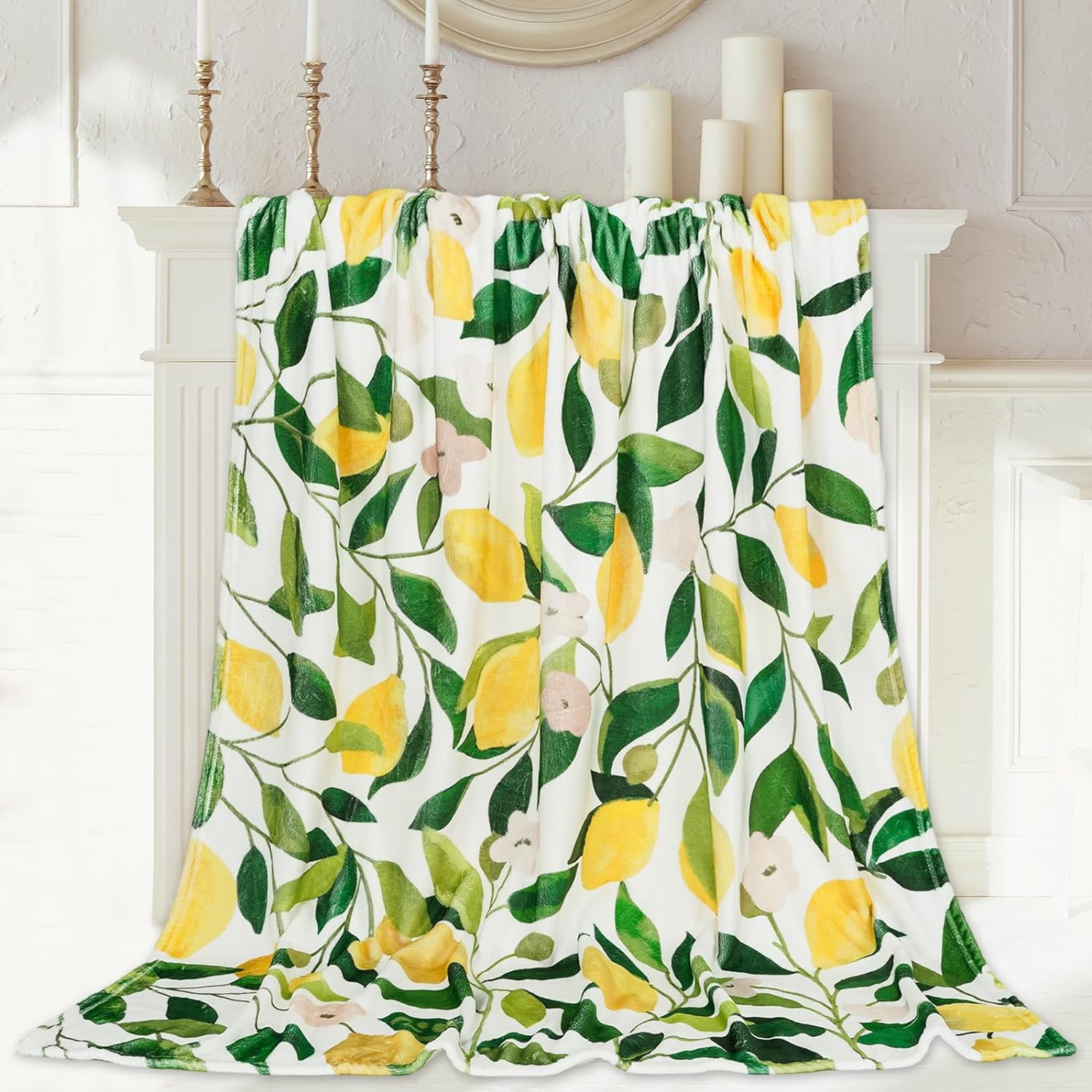 Lemon Fuzzy Blanket 60 x 50 Inch Yellow Lemon with Green Leaves Throw ...