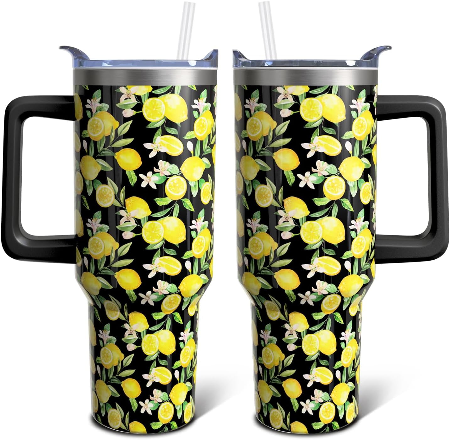 Lemon Gifts 40 Oz Tumbler with Handle and Lid Straw, Yellow Lemon ...