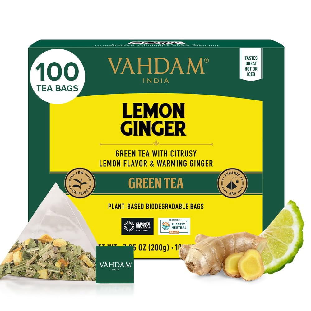 , Lemon Ginger Tea Bags (100 Green Tea Bags) Low Caffeine | Fruity ...