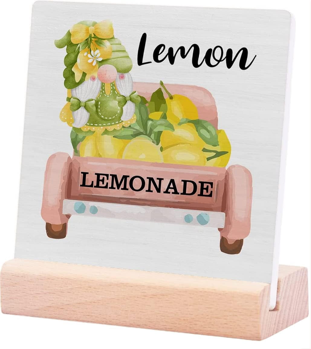 Lemon Gnome Ceramic Table Plaque with Wooden Stand Desk Decorations ...