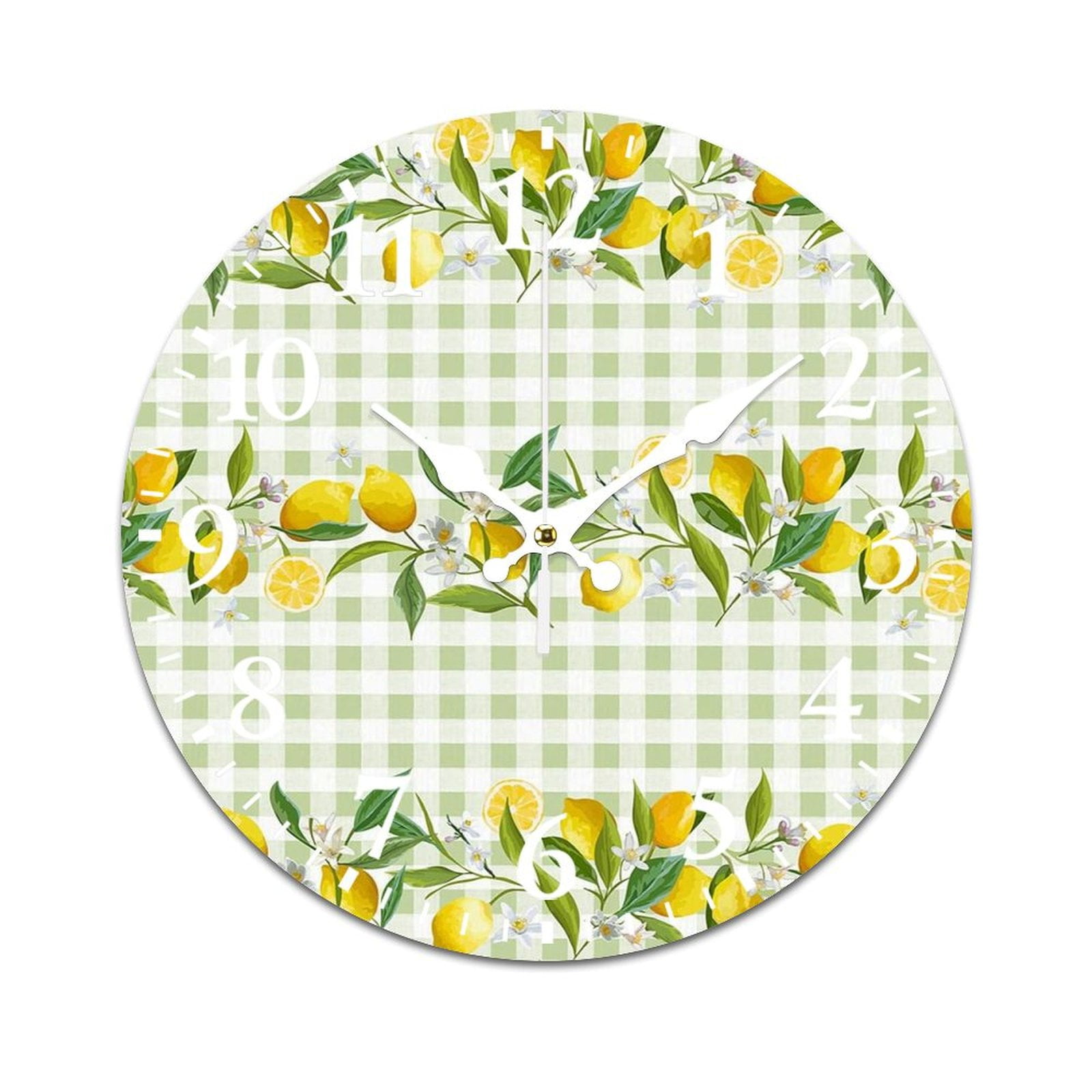 Lemon Green White Plaid Wall Clock Modern Design Clocks Wall Hanging ...