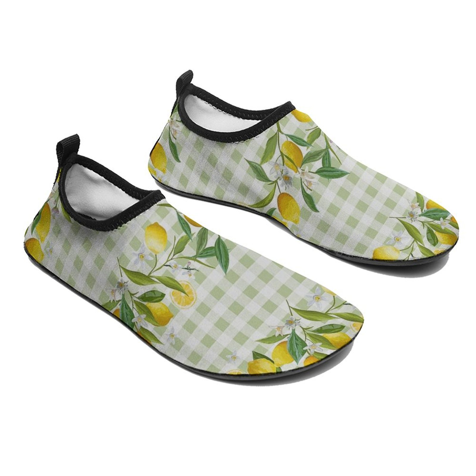 Lemon Green White Plaid Water Shoes Beach Slip-on Shoes for Men Women ...