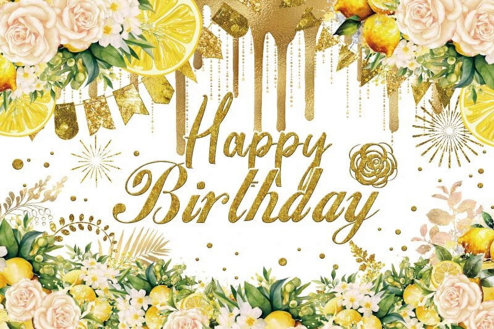 Lemon Happy Birthday Background Summer Gold Glitter Yellow Floral ...