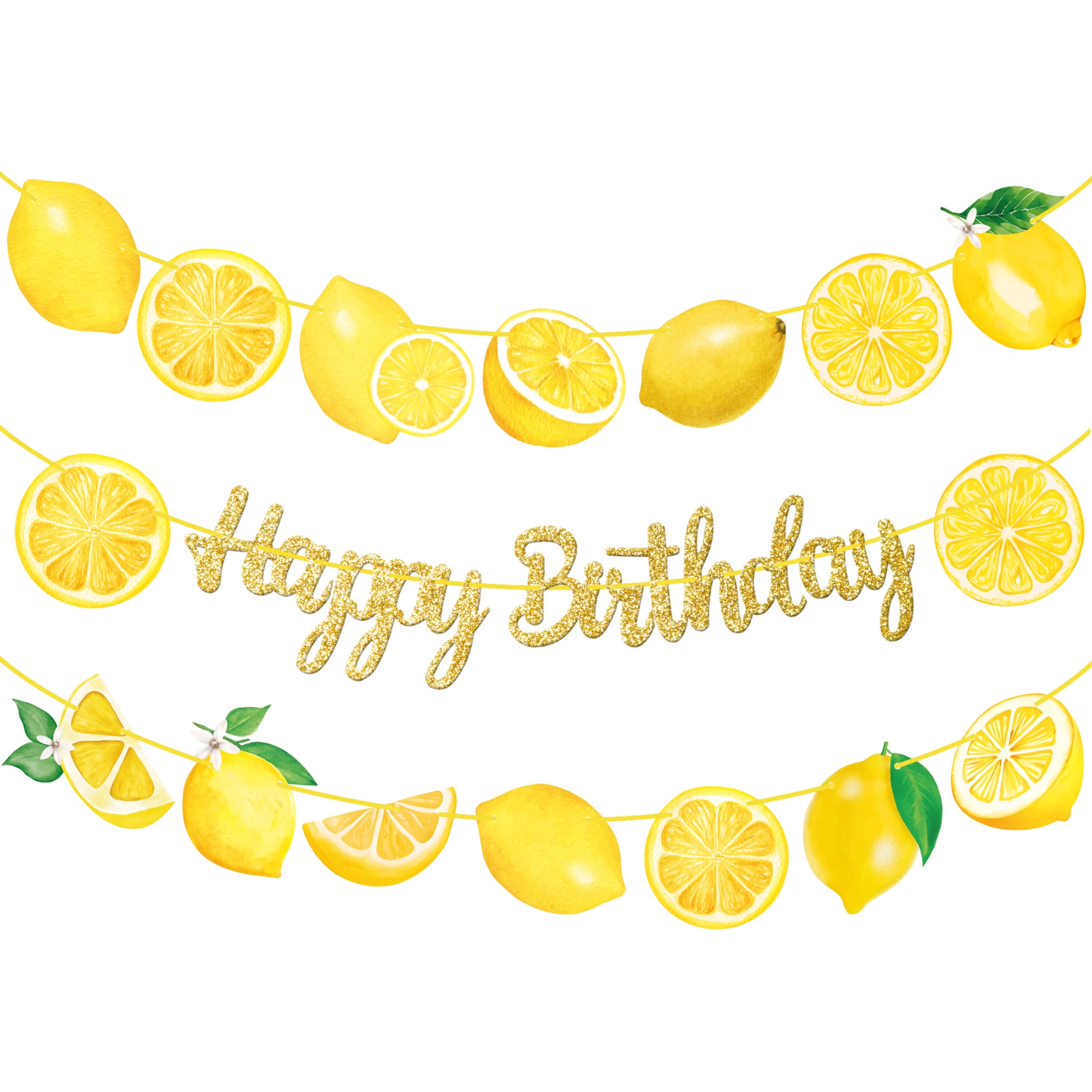 Lemon Happy Birthday Banners Glitter Gold AIS1 Lemongrass Birthday ...