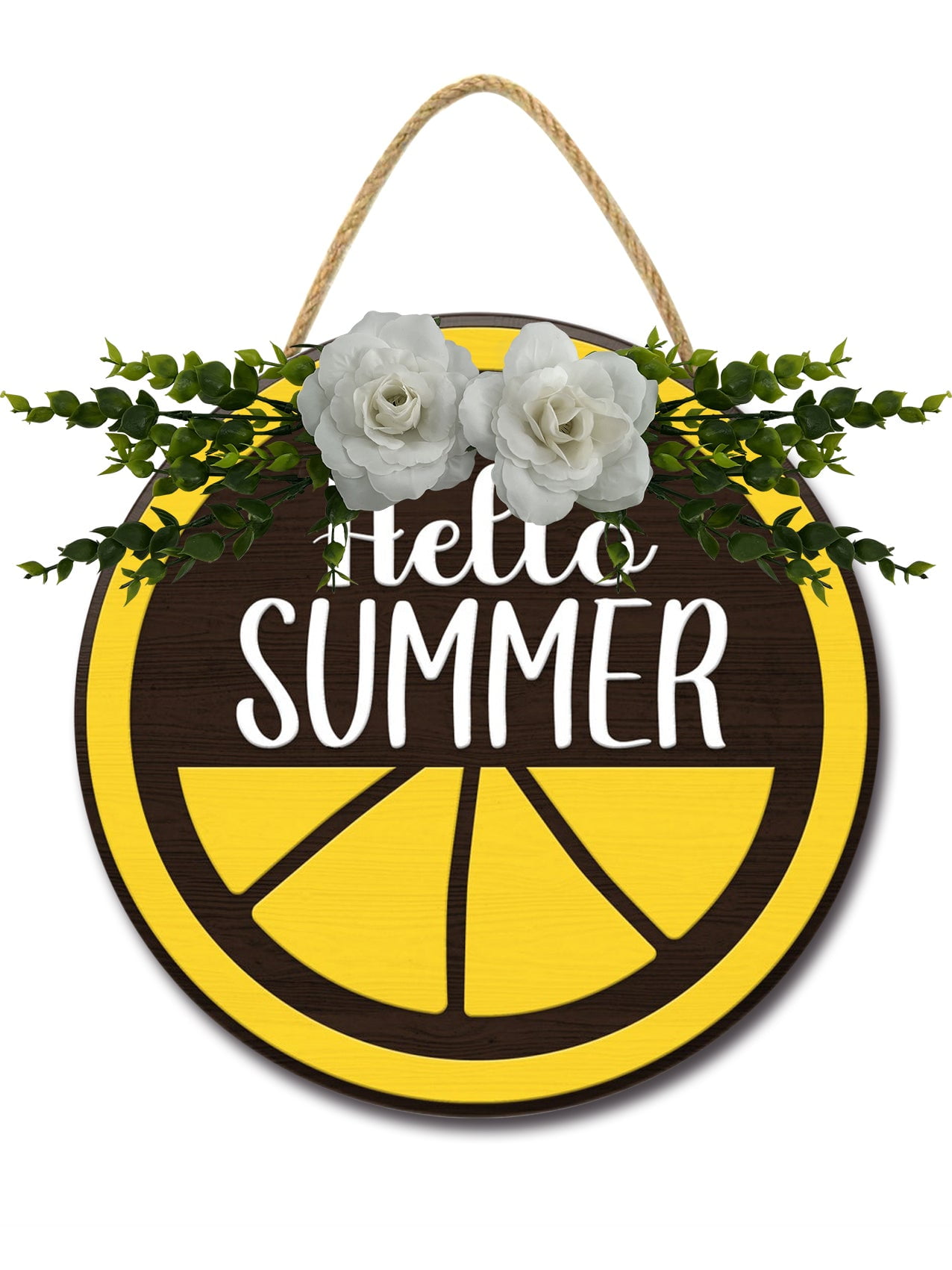 Lemon Hello Summer Door Sign Home Decor Round Wood Wreaths Wall Hanging ...