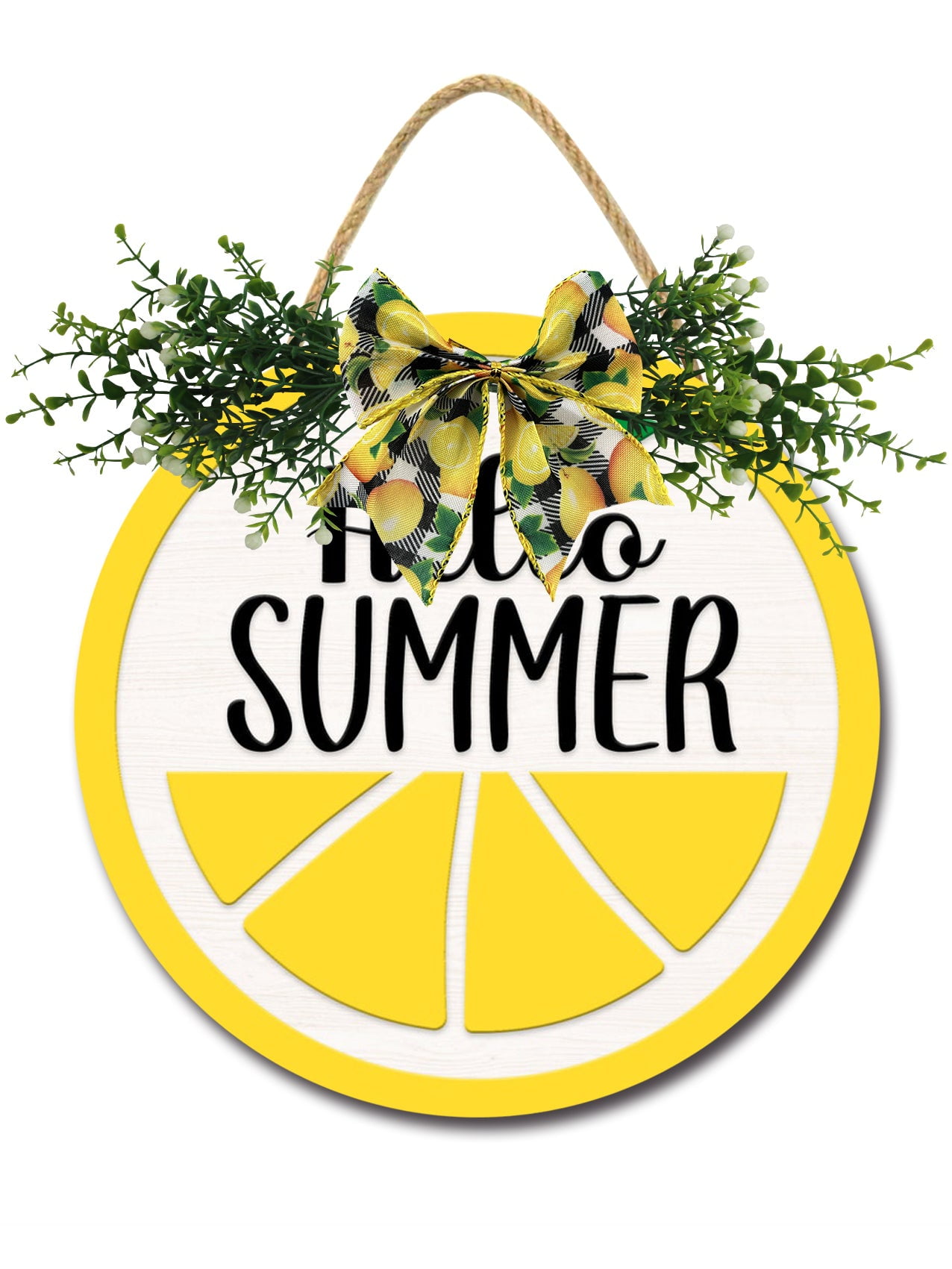 Lemon Hello Summer Door Sign Home Decor Round Wood Wreaths Wall Hanging ...