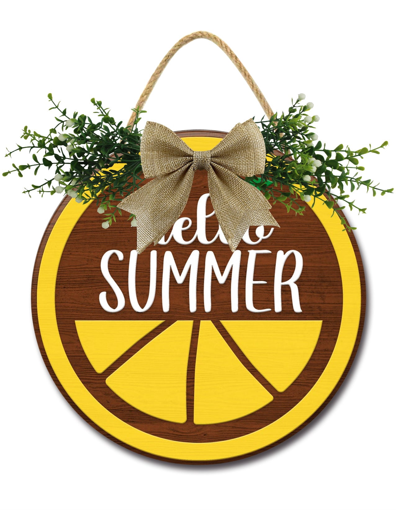Lemon Hello Summer Door Sign Home Decor Round Wood Wreaths Wall Hanging ...