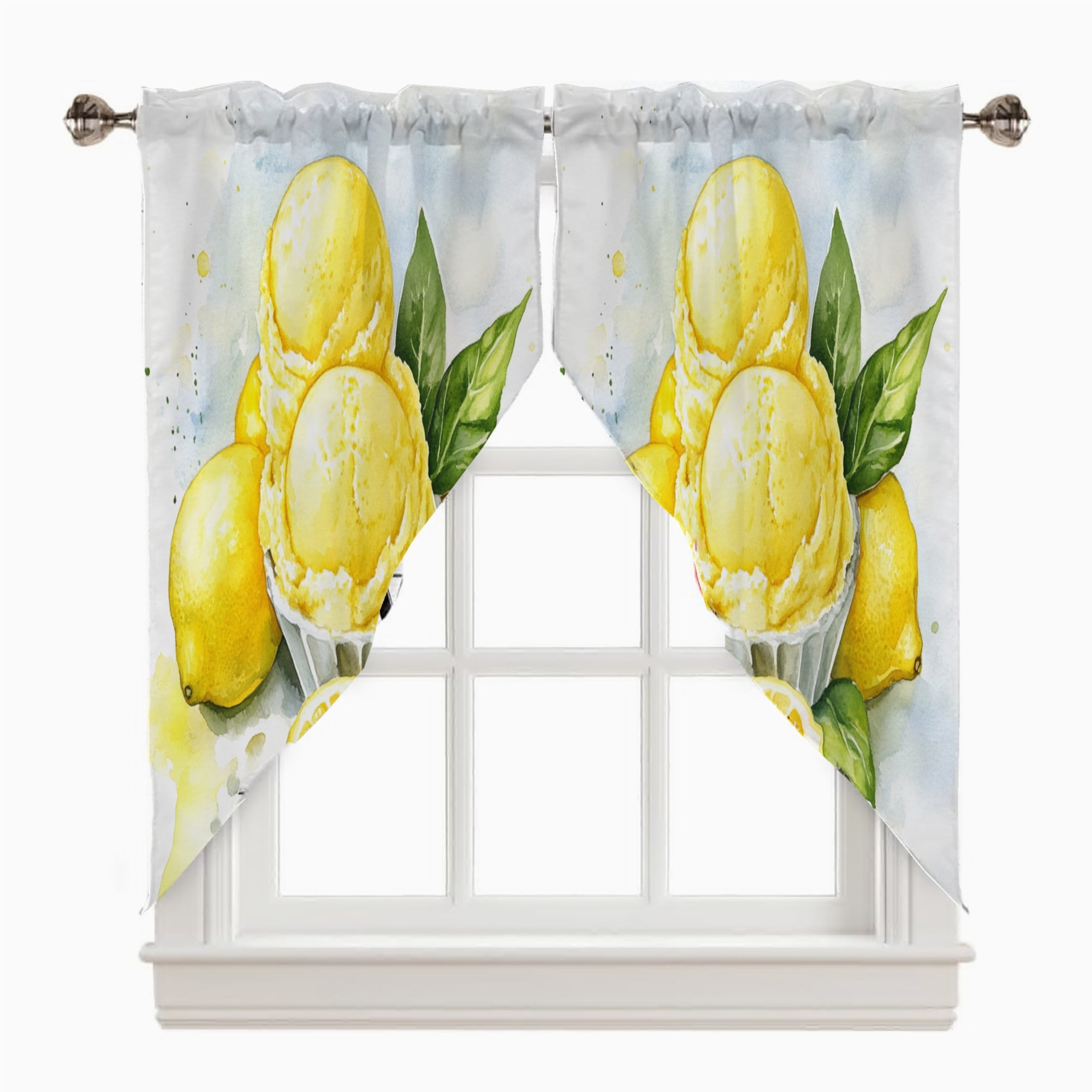 Lemon Ice Cream Scoops Swag Valance Curtains Rod Pocket Kitchen ...