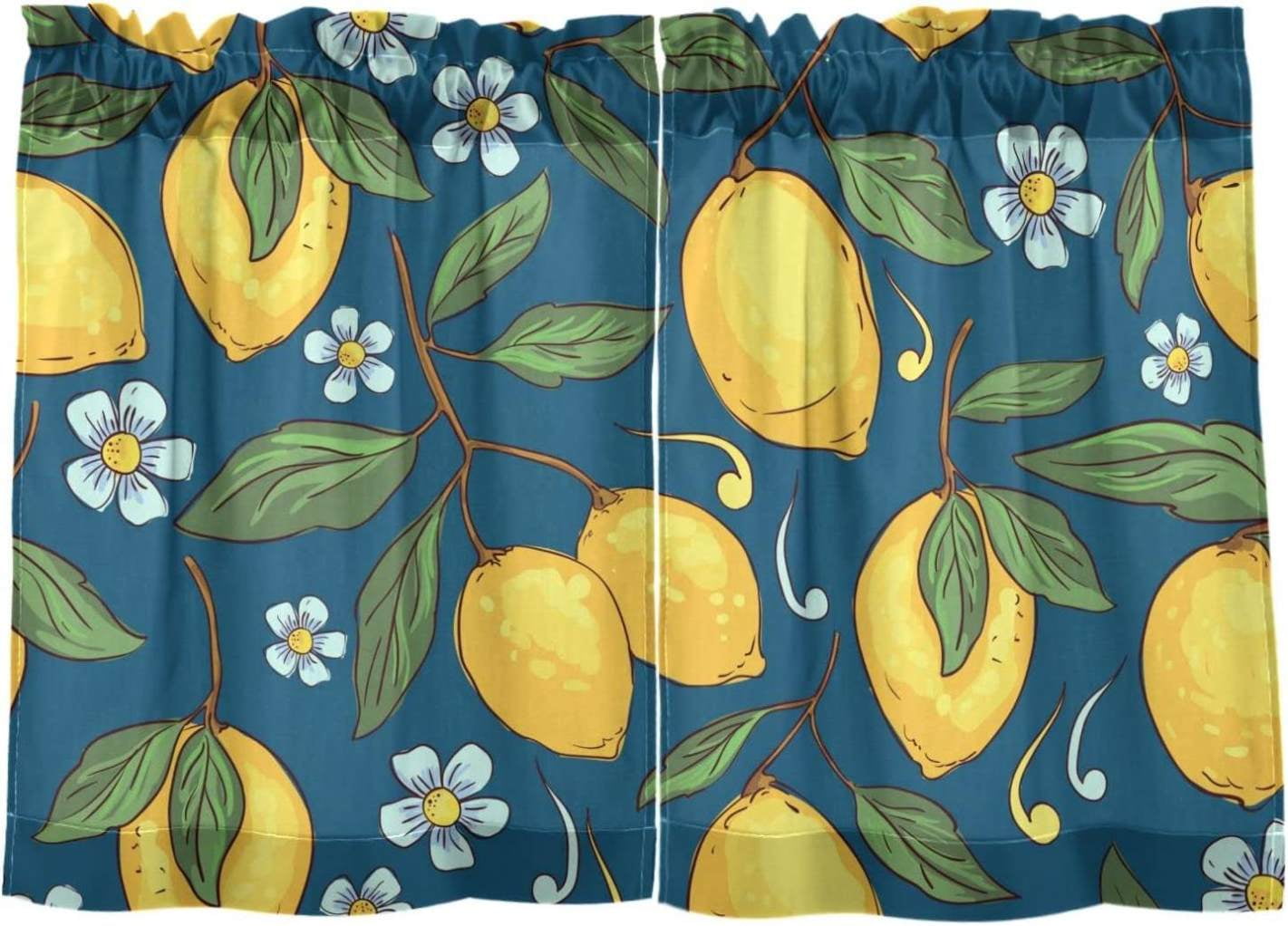 Lemon Kitchen Curtains 2 Panels UV Protected Tier Curtains, Half Window ...