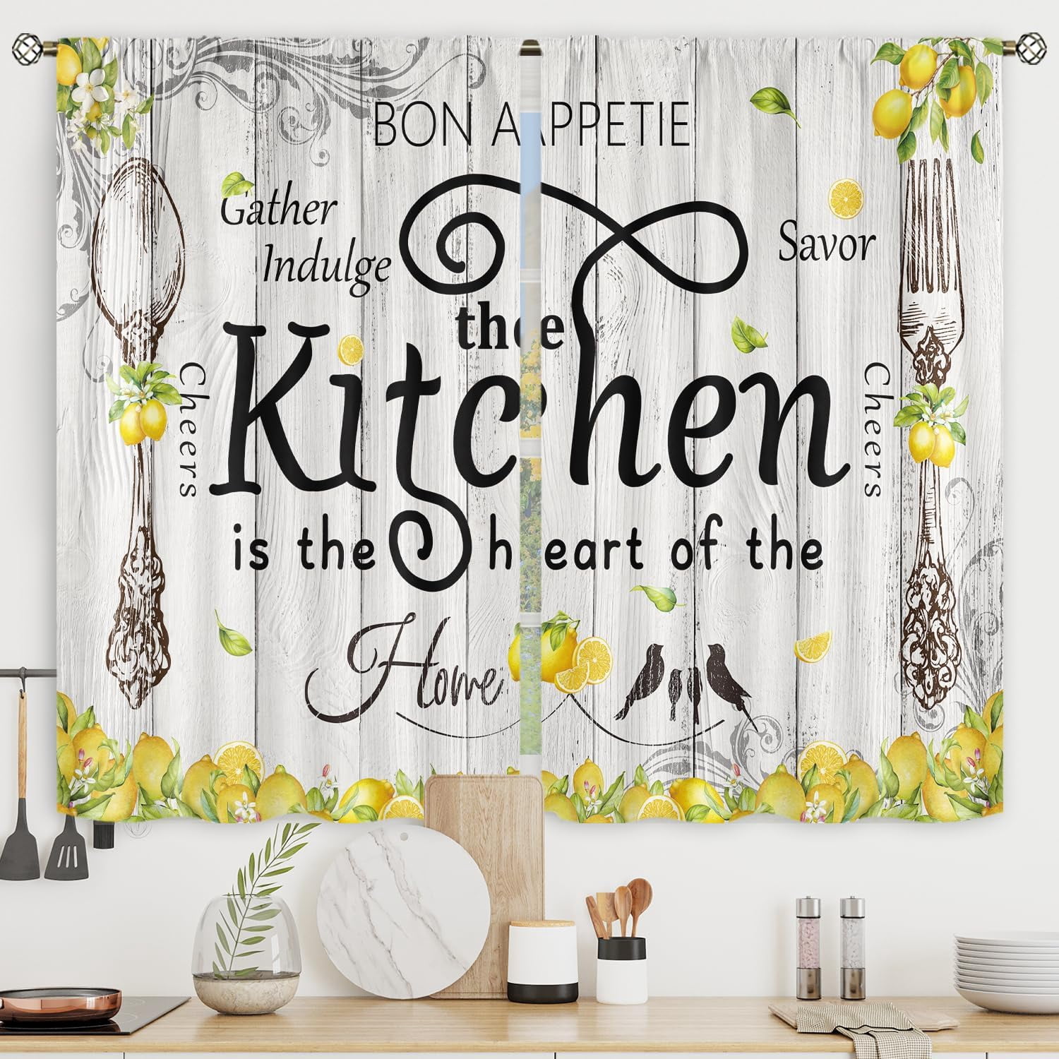 Lemon Kitchen Curtains Short Small Rustic Farmhouse Yellow Fruit ...