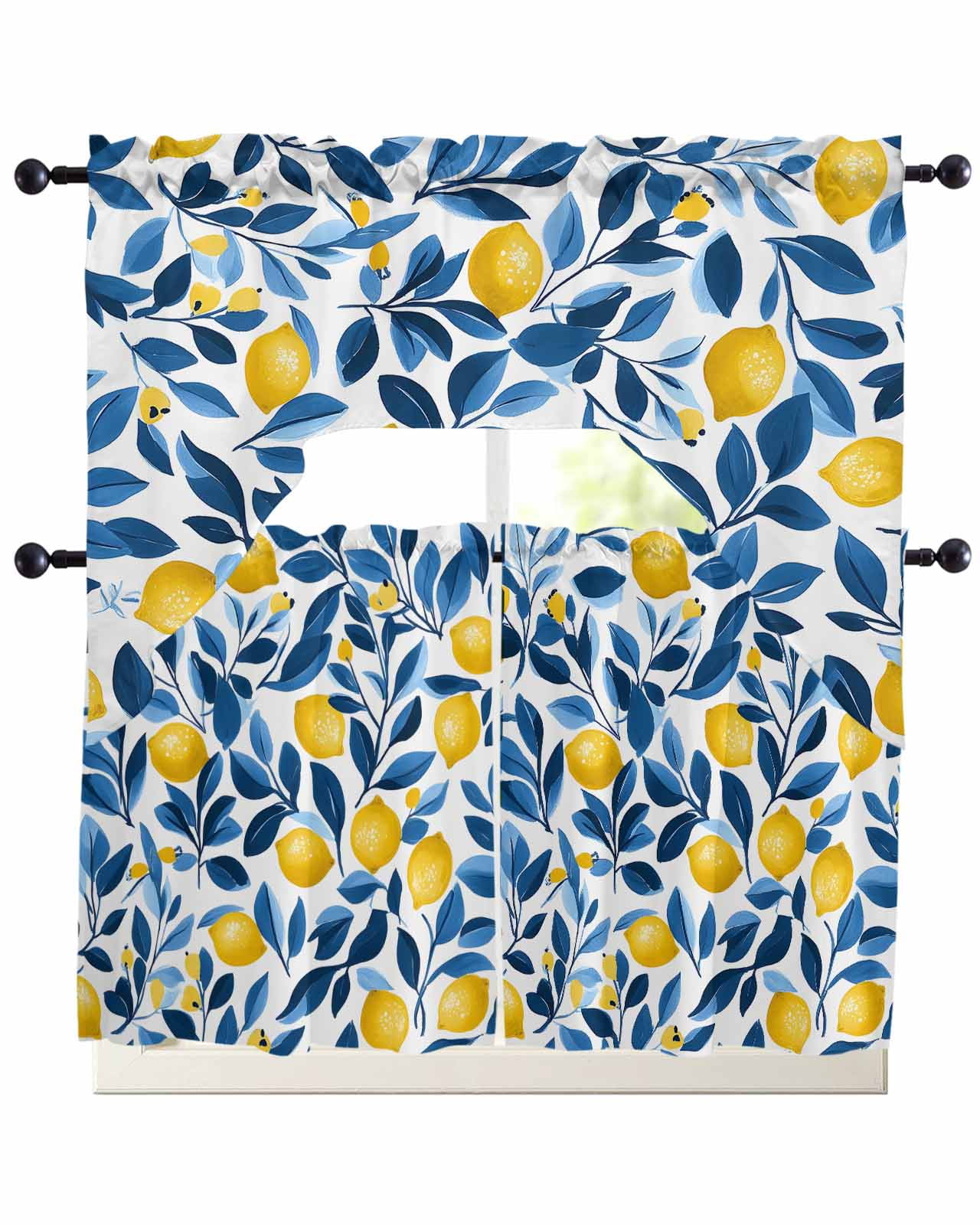 Lemon Kitchen Curtains Swag Valance and Tier Curtains Set 36 Inch ...