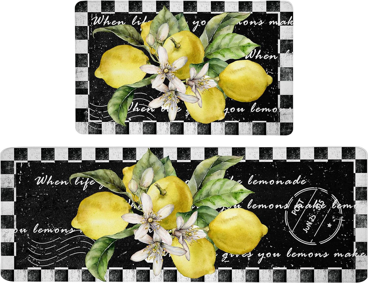 Lemon Kitchen Mat Set of 2 Anti Fatigue Kitchen Rugs Black and White ...