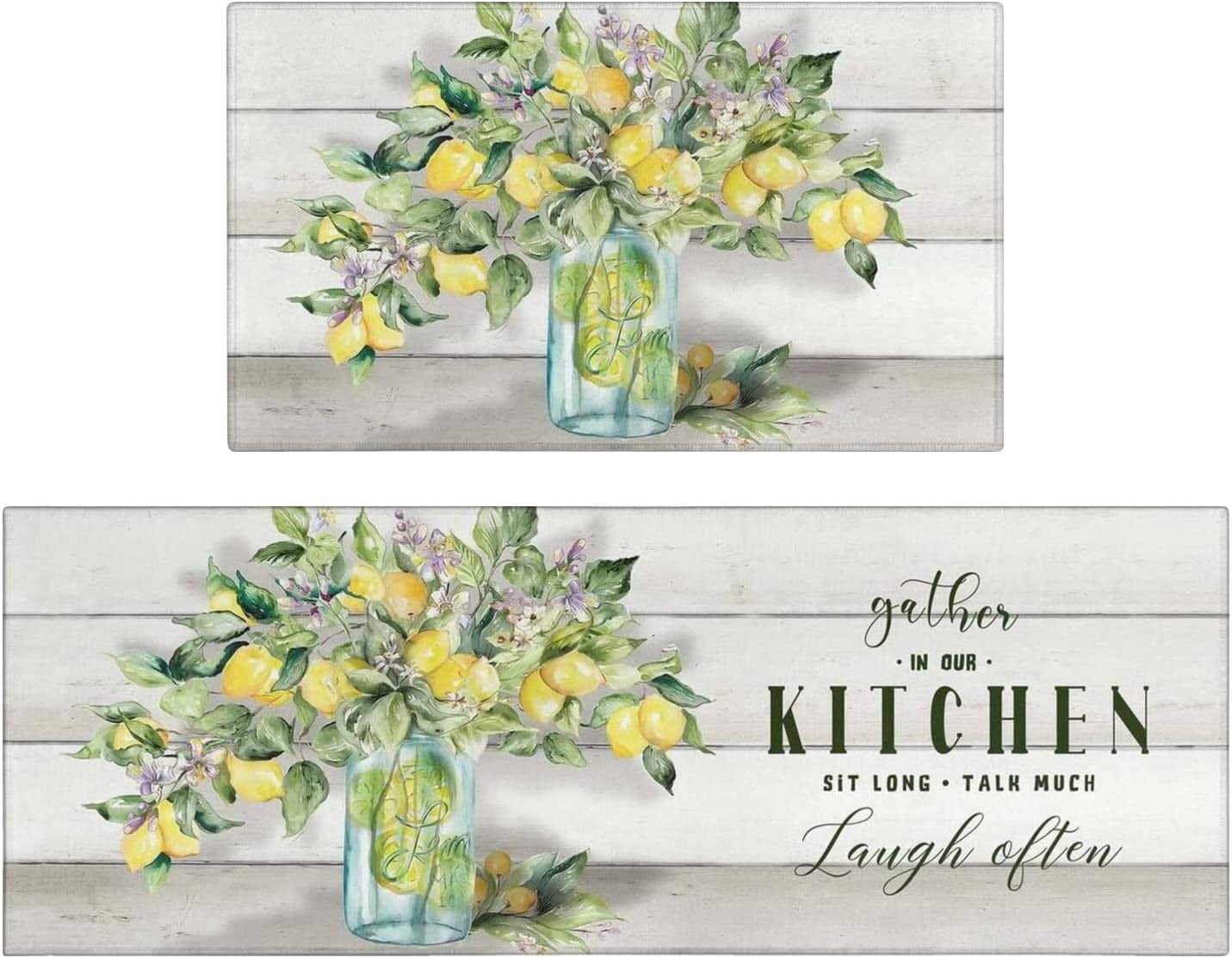 Lemon Kitchen Mat Set of 2,Spring Summer Lemon Colorful Kitchen Rugs ...
