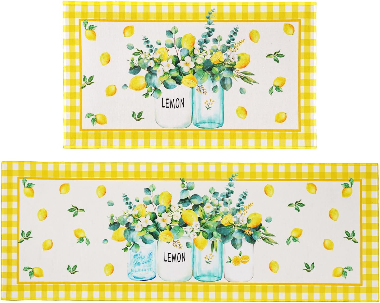 Woodiggie Lemon Kitchen Mat Set of 2, Washable, 17x29+17x47 In, Yellow ...