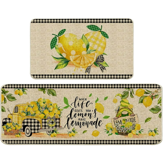 Lemon Kitchen Mats Set of 2, Lemon Kitchen Decor Rugs and Mats ...