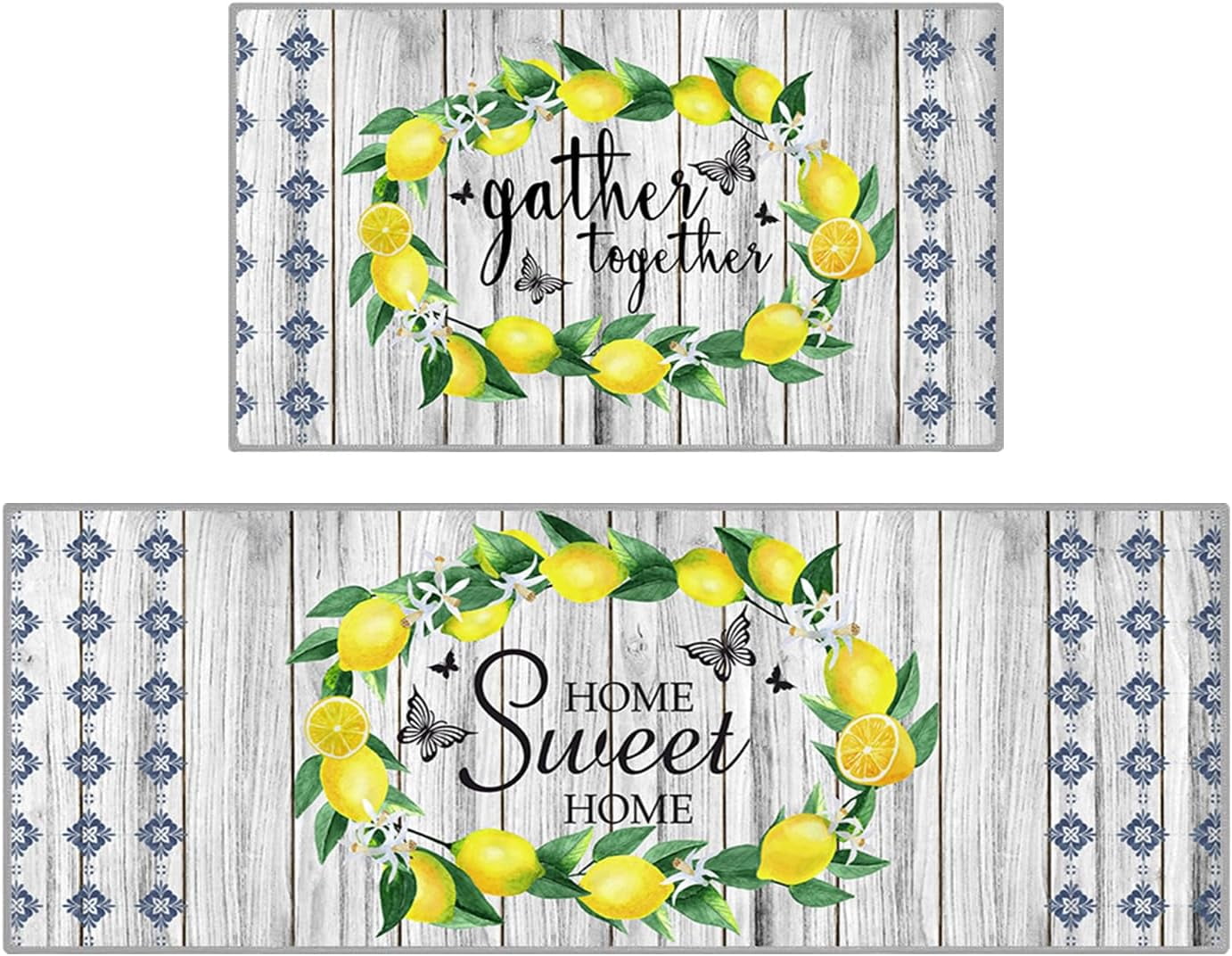 Lemon Kitchen Rug 2 Piece Set, Farmhouse Butterfly Kitchen Rugs and ...