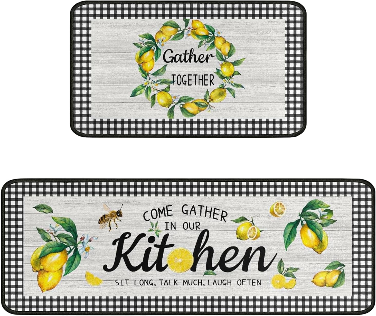 Lemon Kitchen Rug Mat Decor Buffalo Plaid Summer Kitchen Rugs Sets of 2 ...