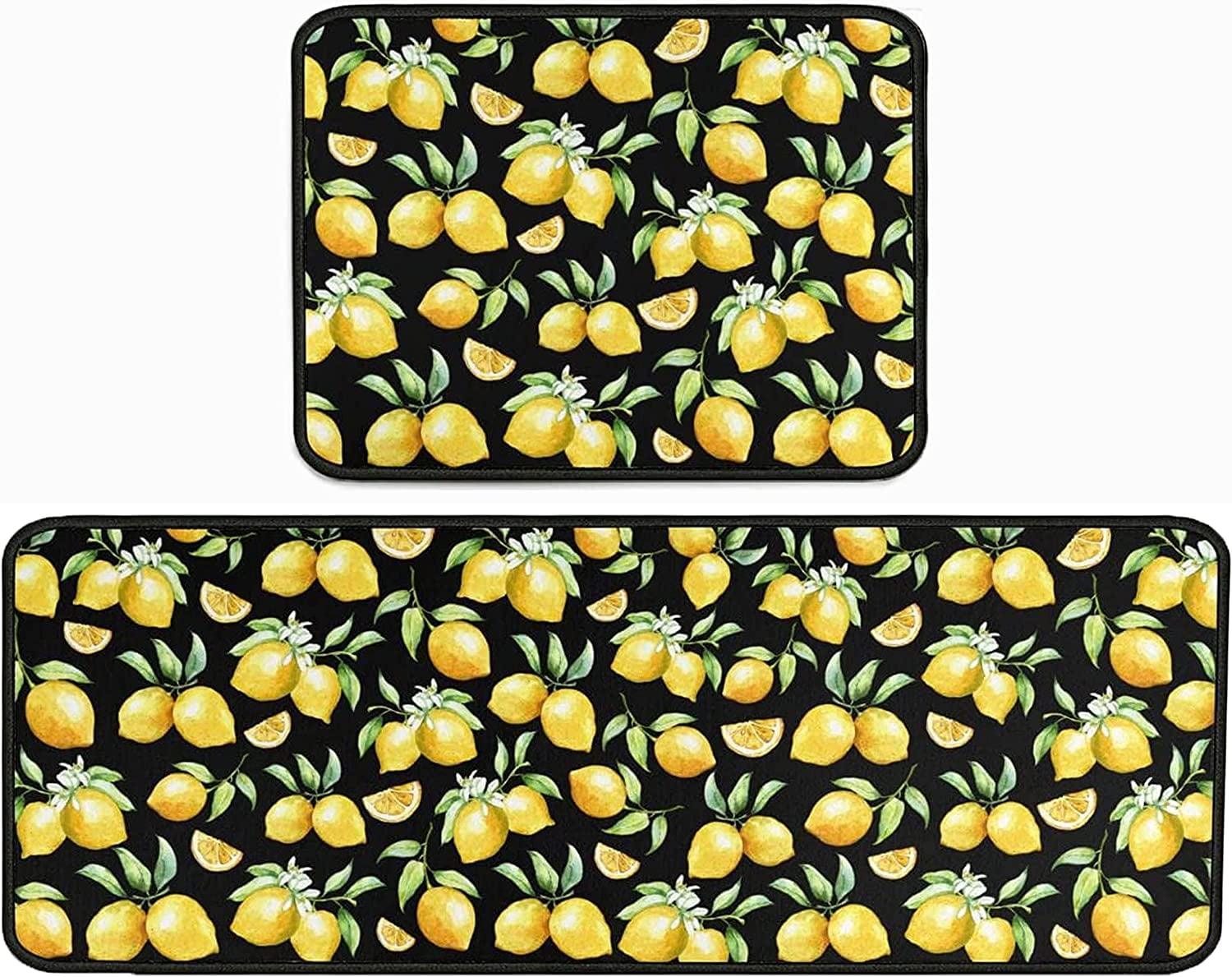 Lemon Kitchen Rug Set 2 Pieces Non-Slip Waterproof Runner Rugs Washable ...