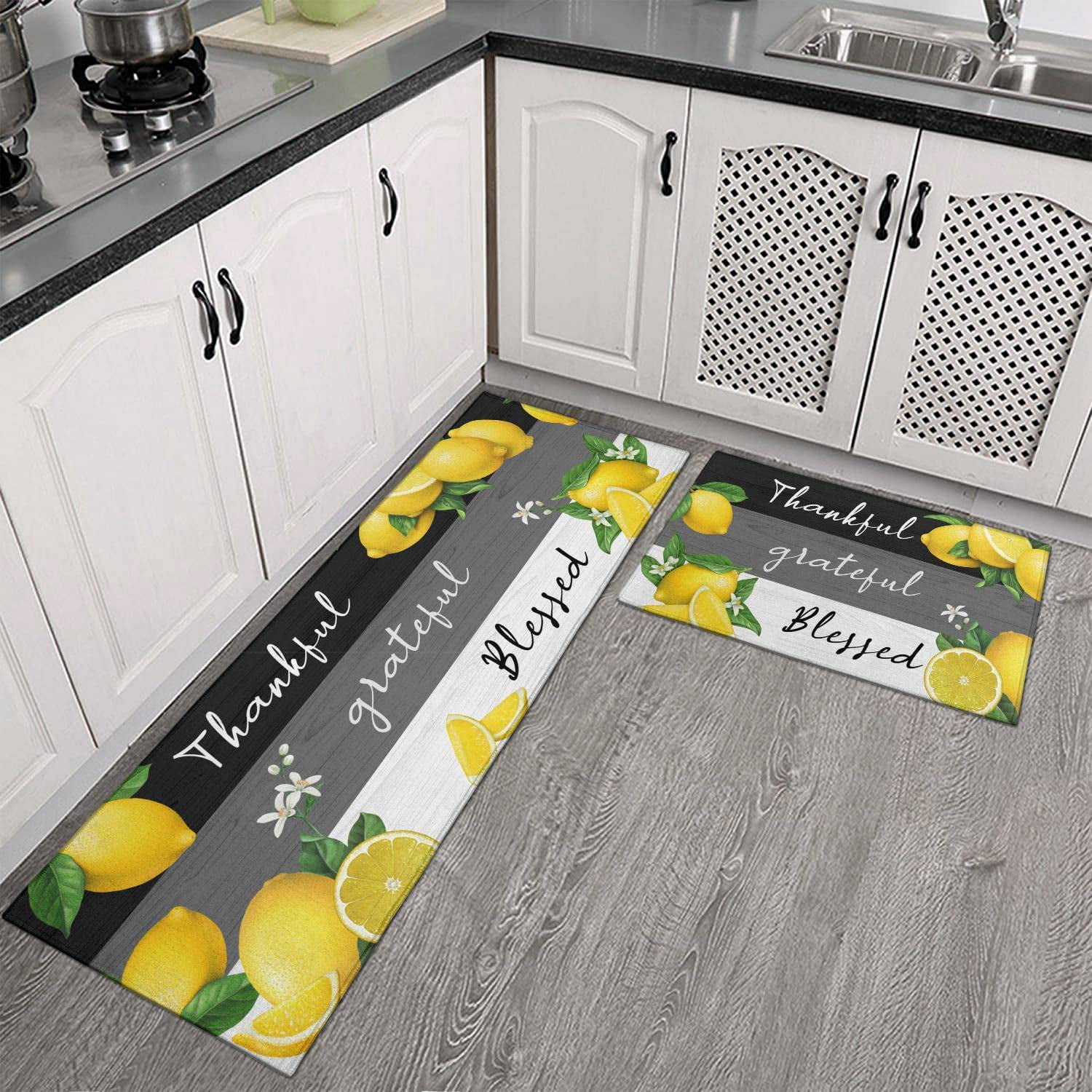 Walmart Lemon Kitchen Mat Set, Farmhouse Fruit Runner Rugs, Washable ...