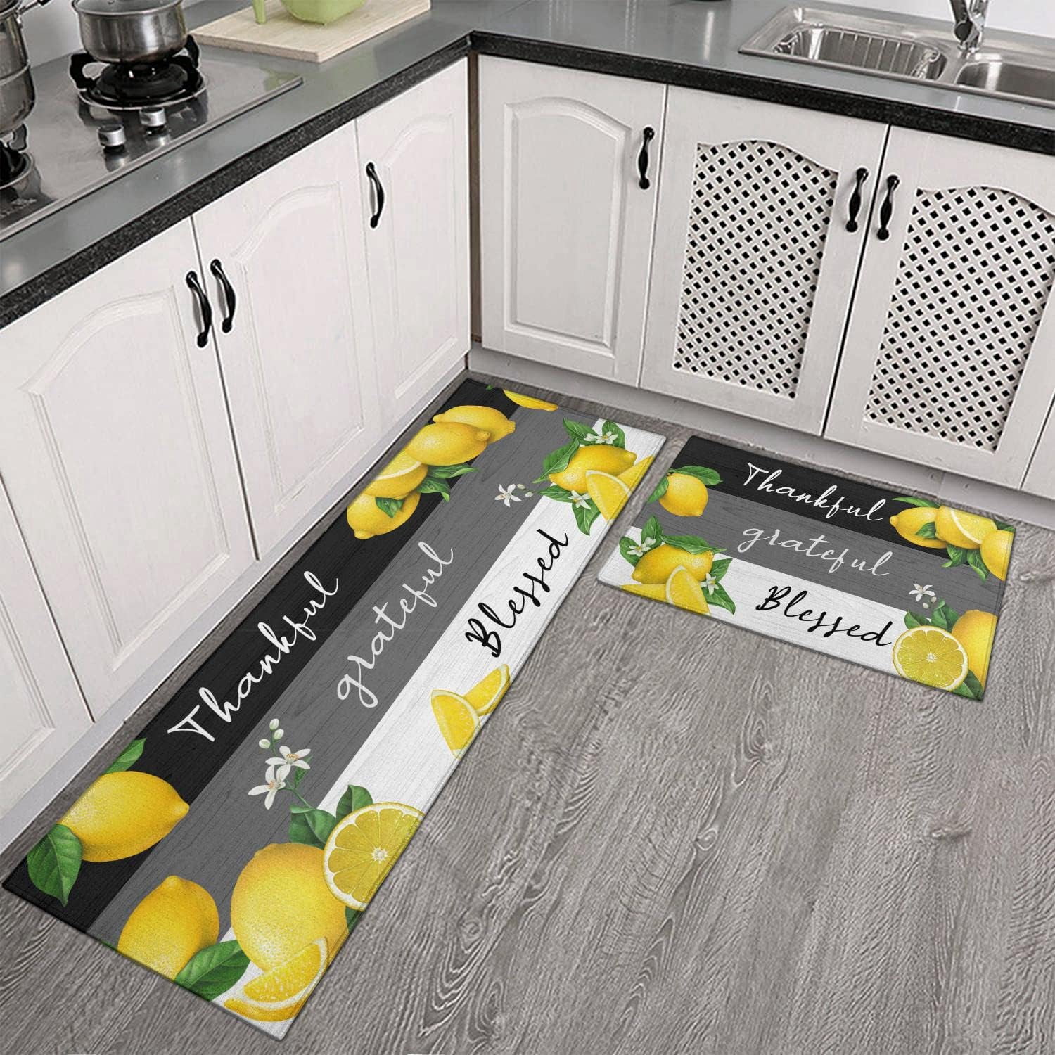 Lemon Kitchen Rug Set,Farmhouse Kitchen Rugs Fruit Runner Rugs with ...