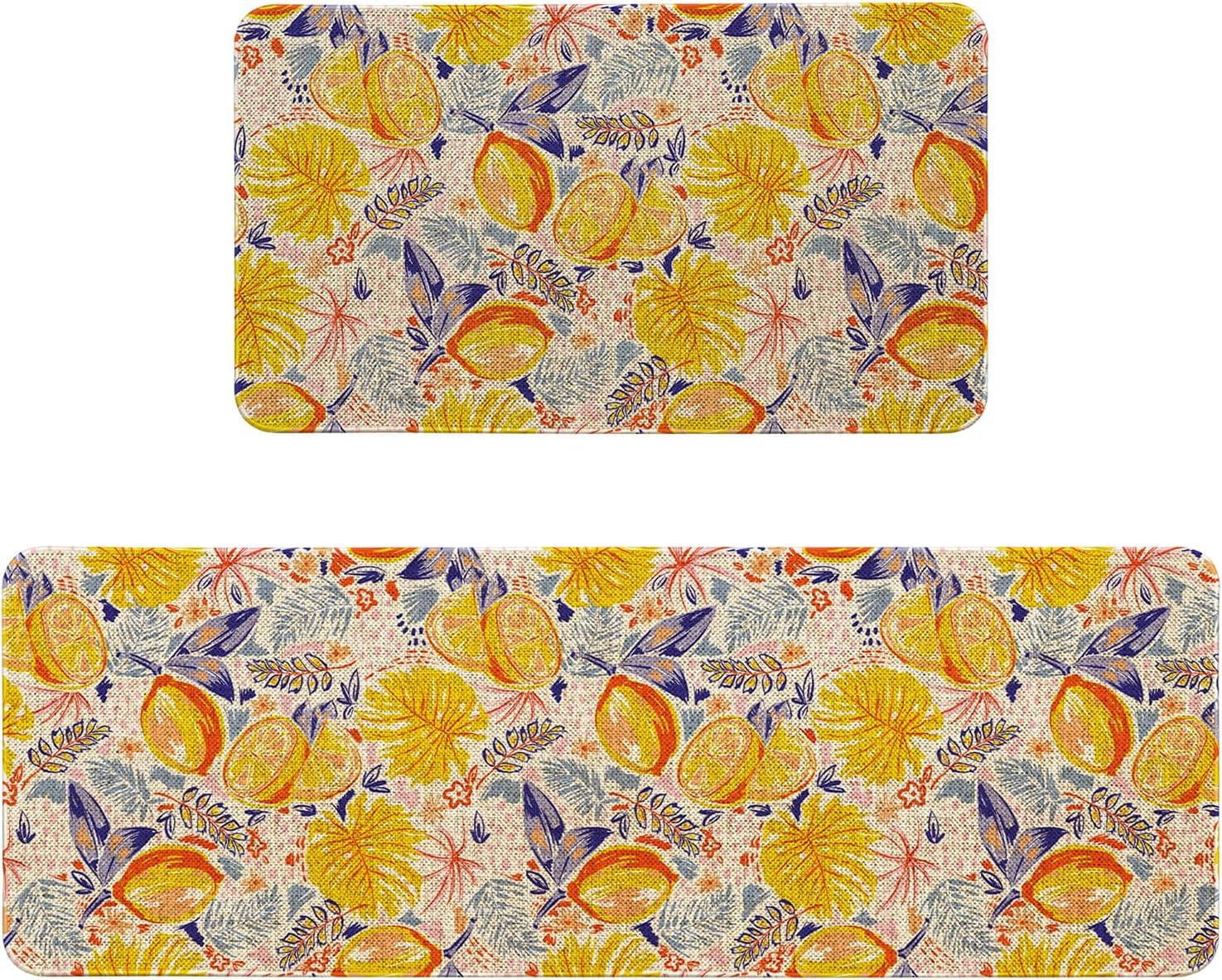 Lemon Kitchen Rug Sets of 2 Non Slip Washable, Lemon Kitchen Mat Set ...