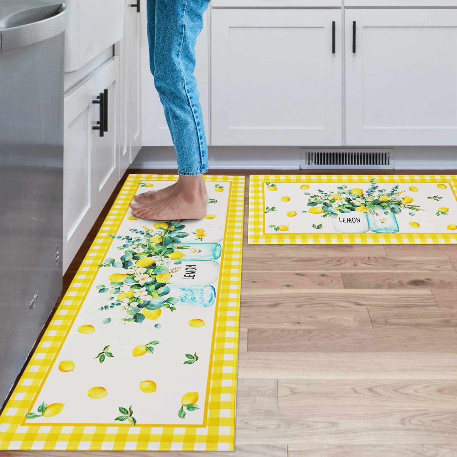Lemon Kitchen Rugs and Mats Non Skid Washable, Yellow Lemon Kitchen ...