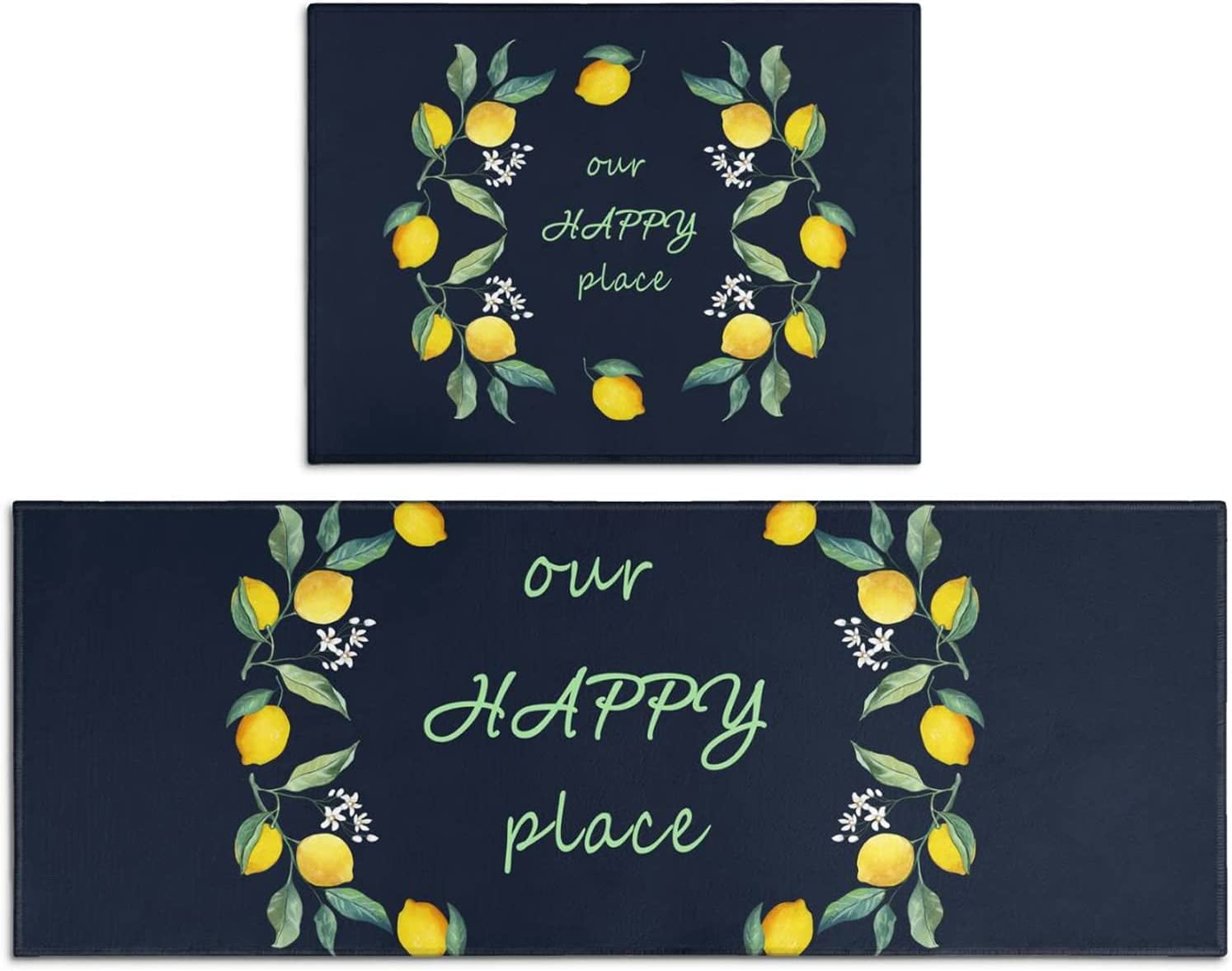 Lemon Kitchen Rugs Set 2 Piece Colorful Spring/Summer Lemon Floral ...
