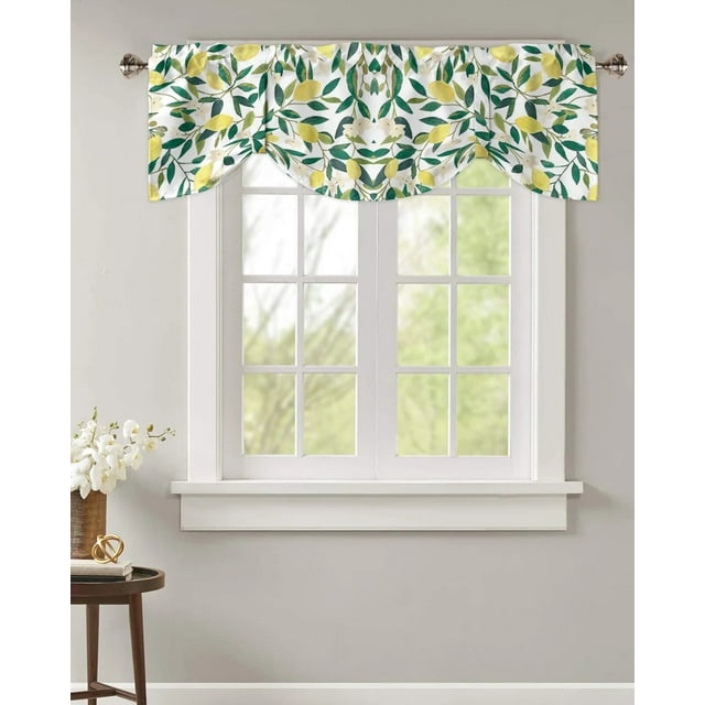 Lemon Leaf Flower Fruit Watercolor Kitchen Curtains Balcony Adjustable ...
