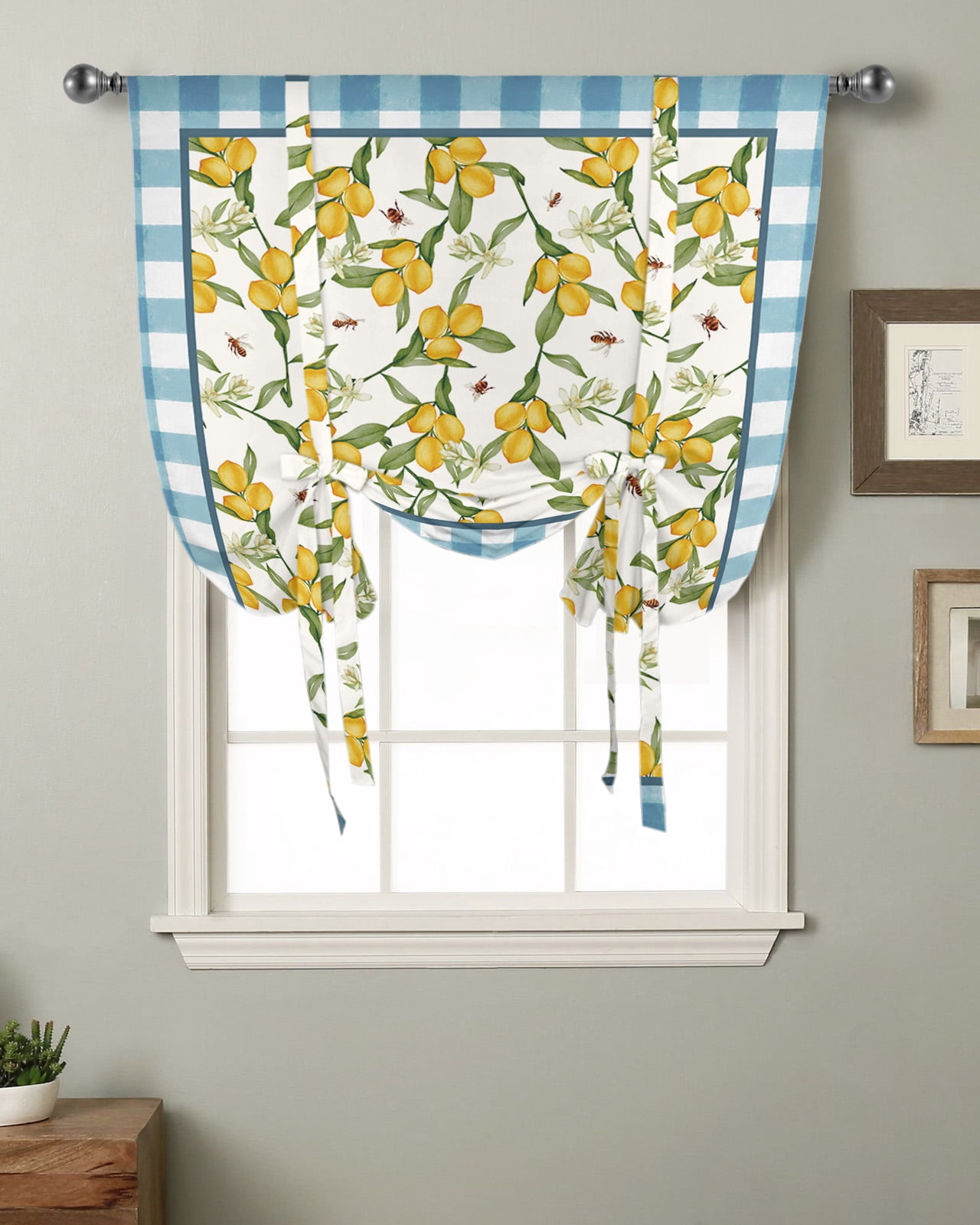 Lemon Leaf Flower Fruit Watercolor Kitchen Short Window Curtain Modern ...