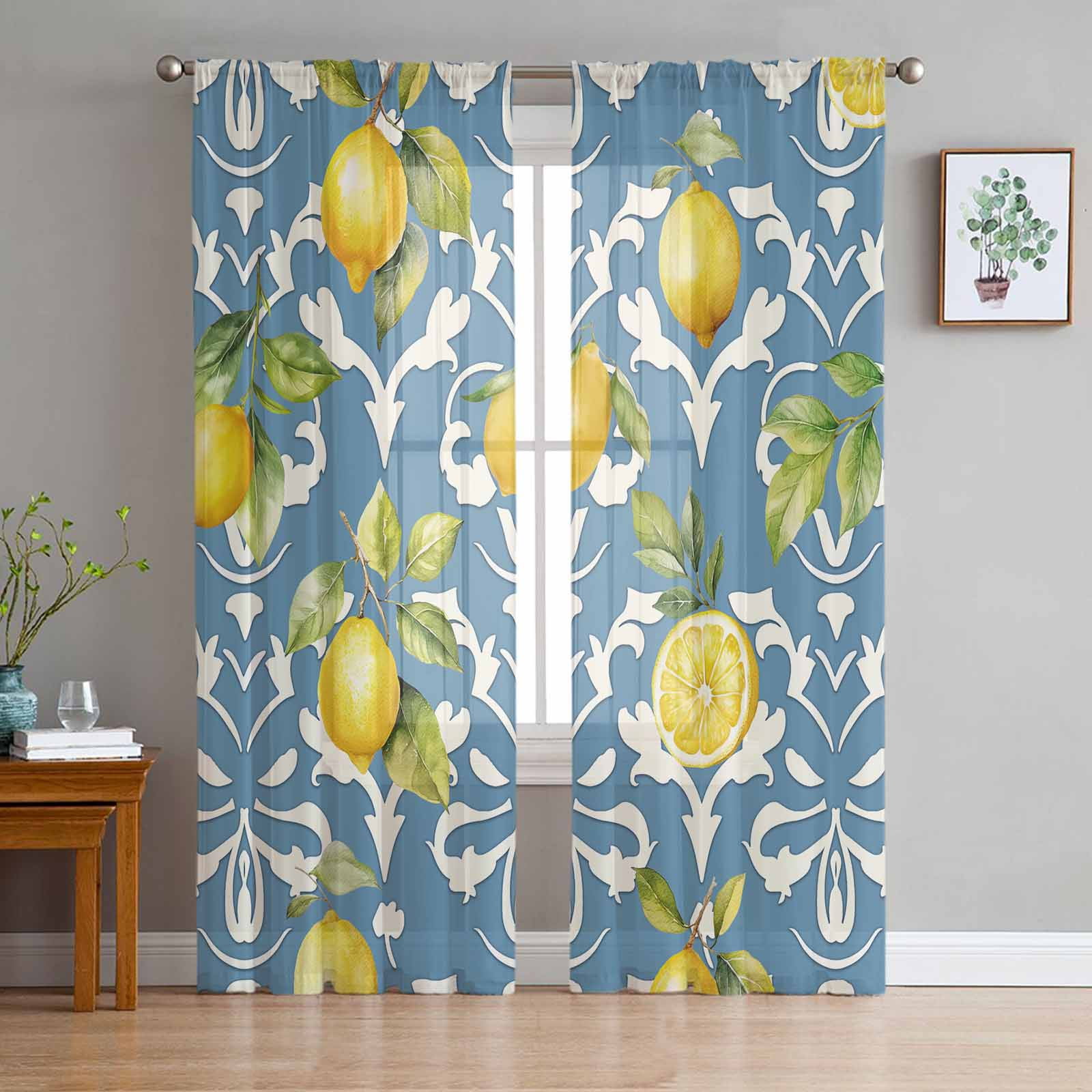 Lemon Leaf Patterns Sheer Curtain Living Room Drapes Home Bedroom Voile ...