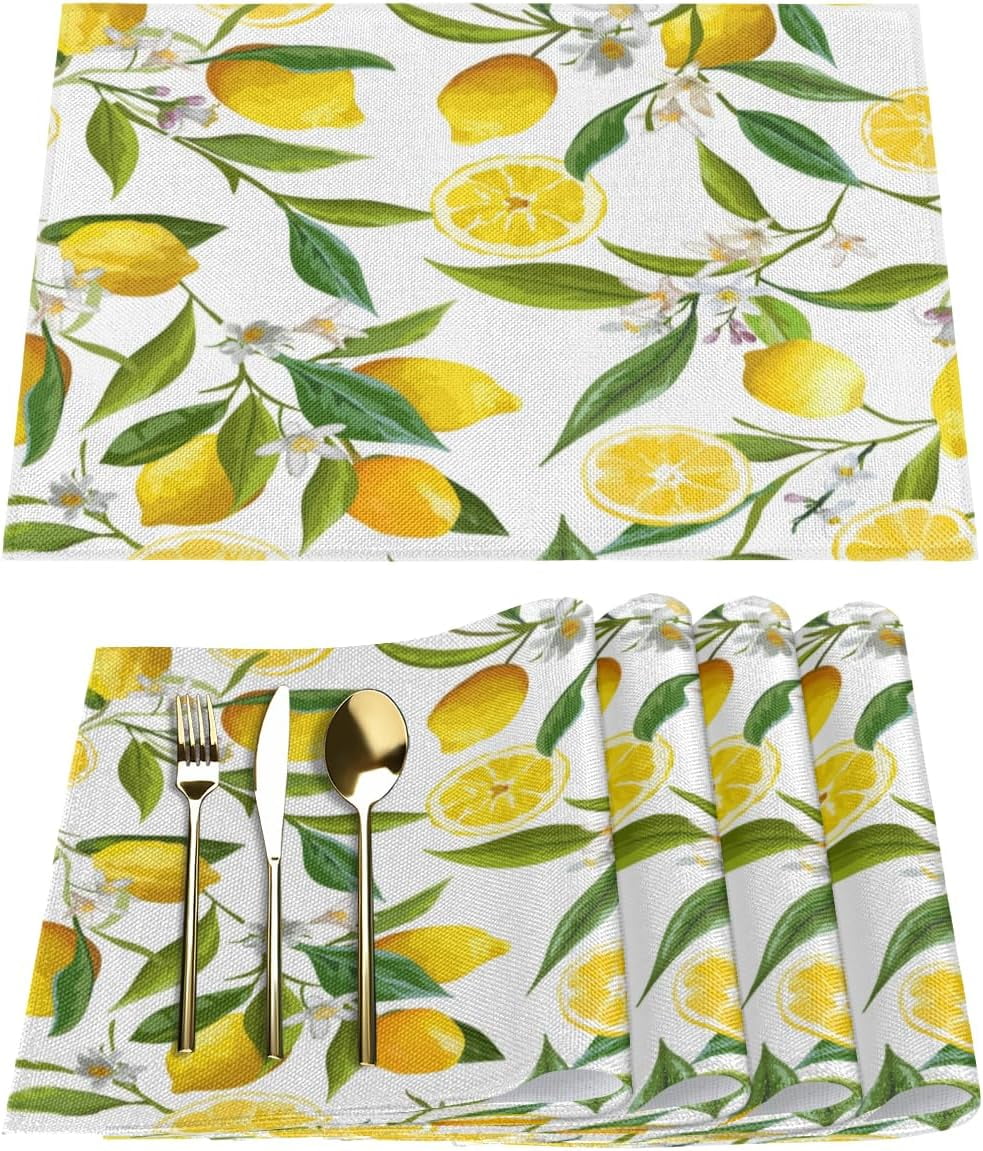 Lemon Leaf Placemats Set of 6 Fabric Placemats Square Placemat for ...