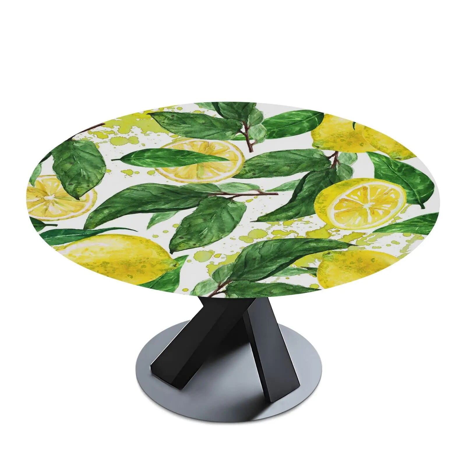 Lemon Leaf Round Fitted Tablecloth with Elastic Edge Table Cover ...
