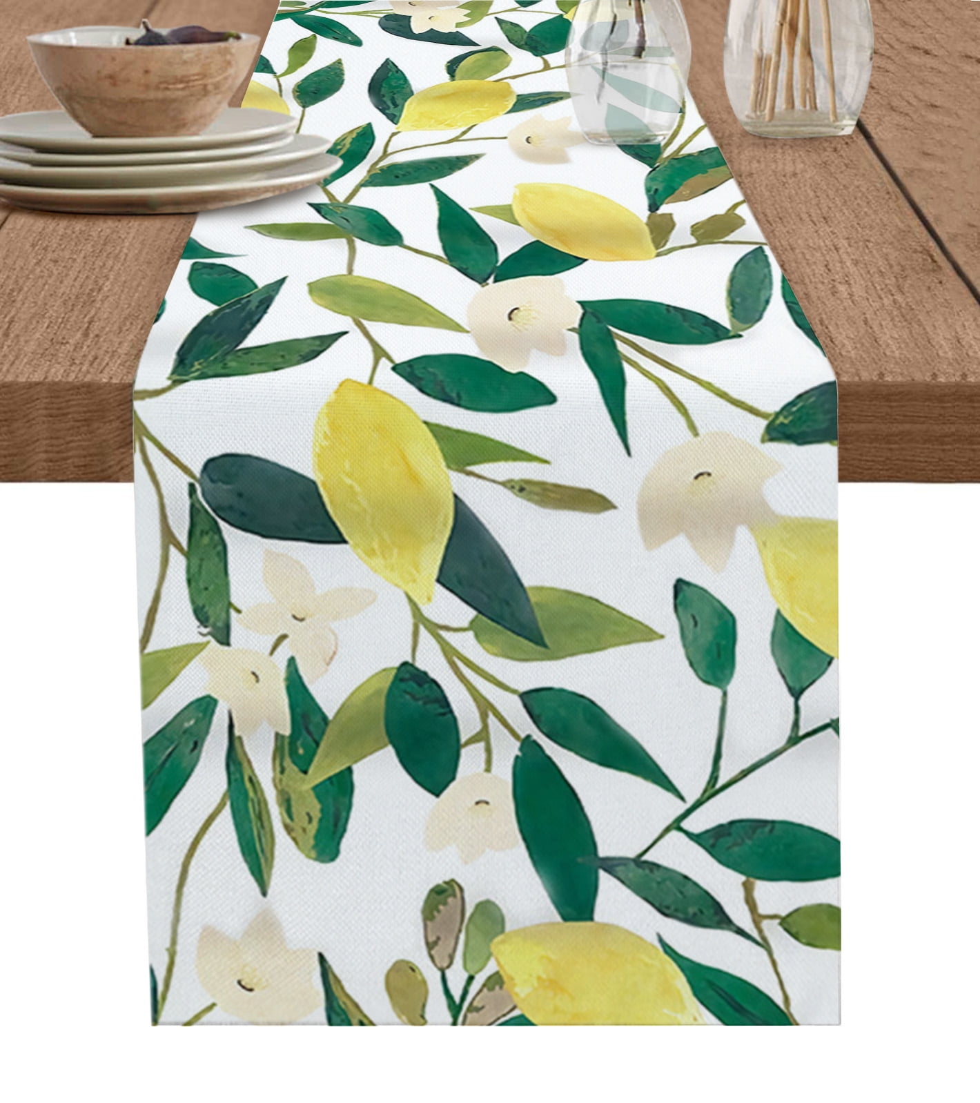 Lemon Leaf Watercolor Hand Drawn Table Runner ration Home r Dinner ...