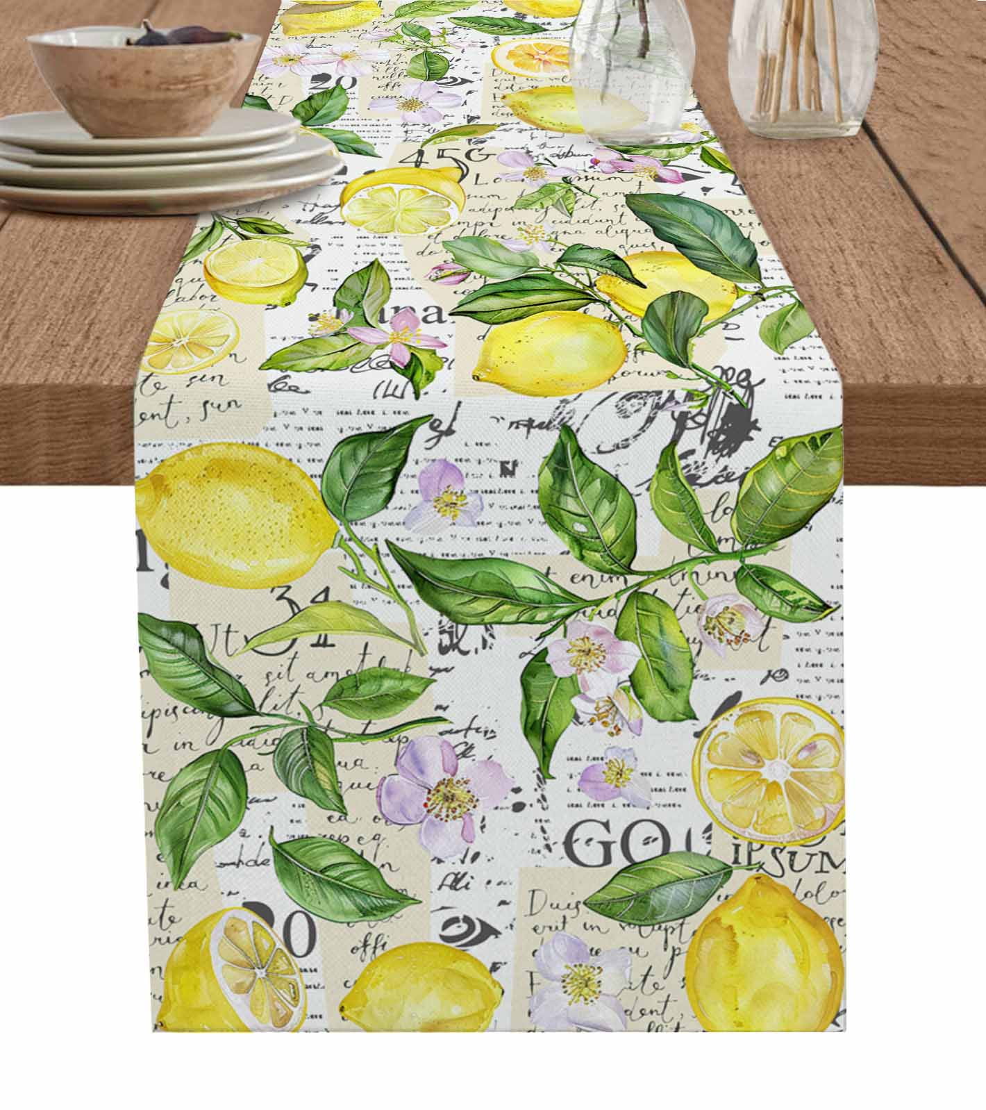Lemon Leaf Watercolor Hand Drawn Table Runner ration Home r Dinner ...