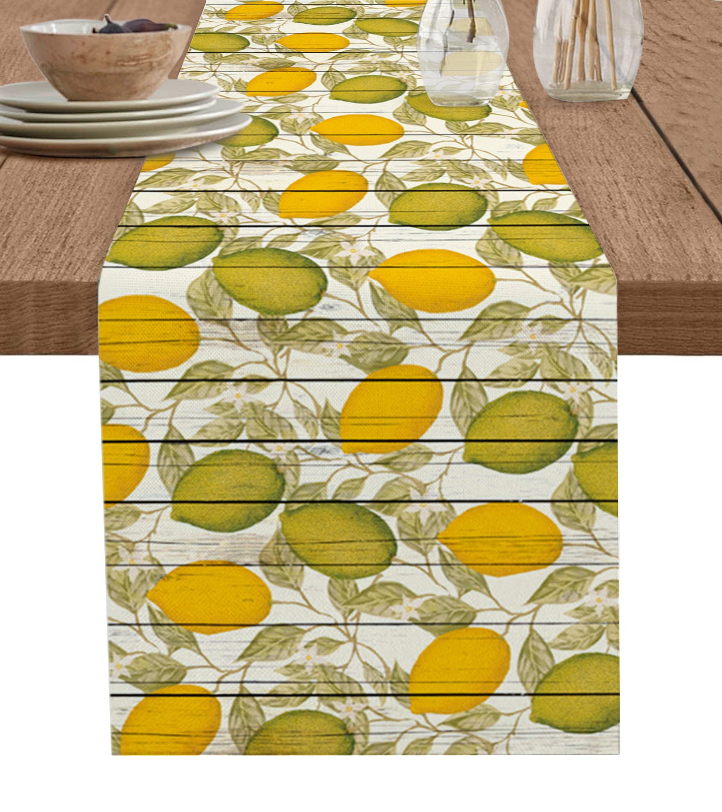 Lemon Leaf Watercolor Wood Grain Table Runner ration Home r Dinner ...