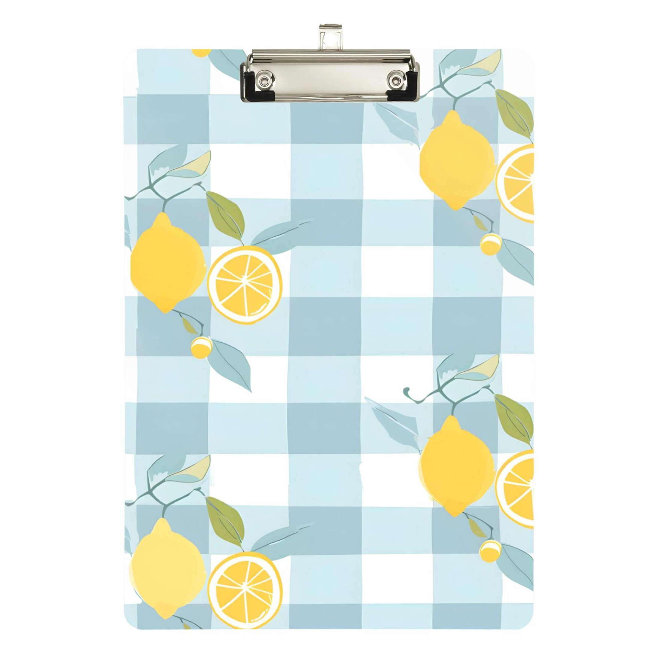 Lemon Leaves Blue-white Plaid Acrylic Clipboard Drawing Board Clipboard ...