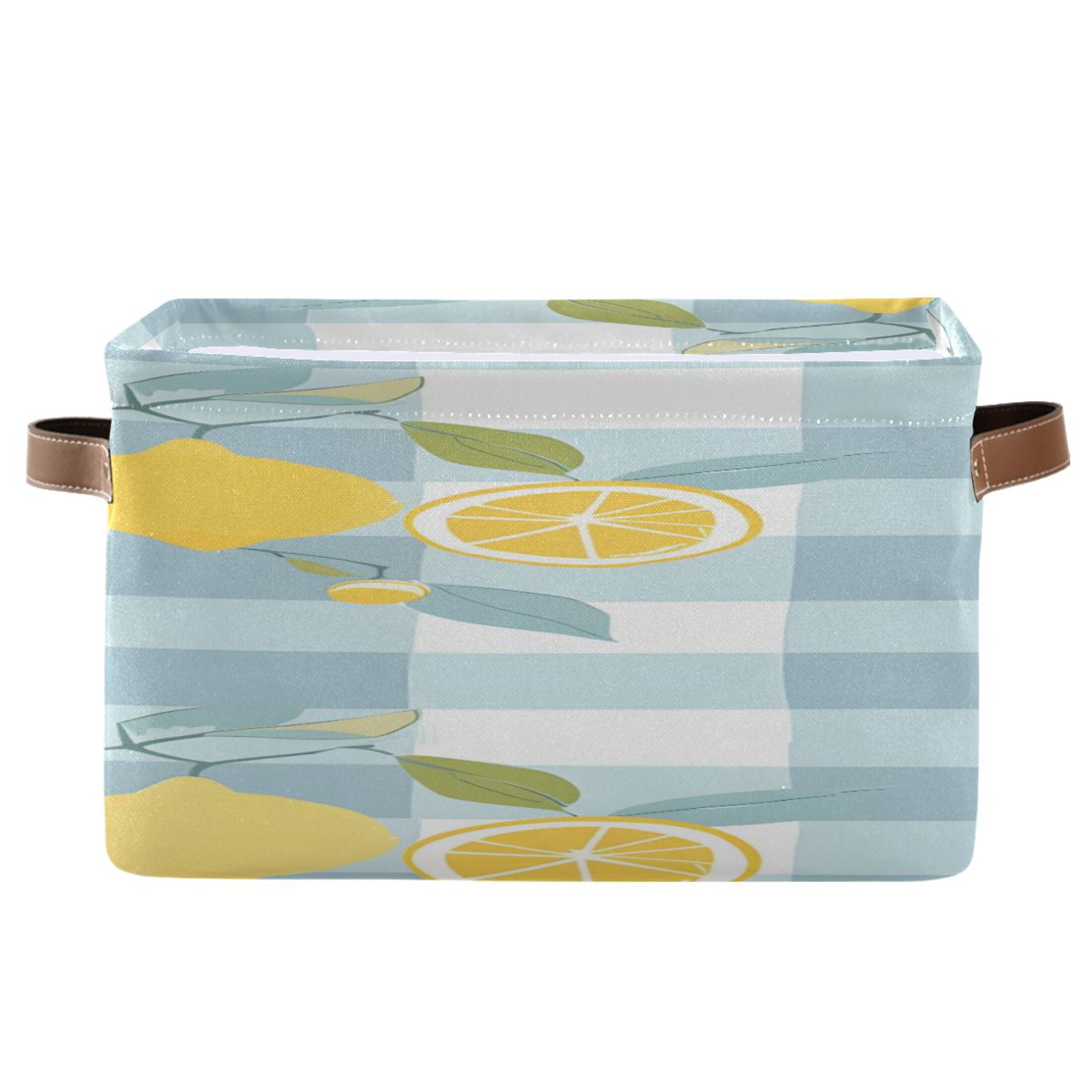 Lemon Leaves Blue-white Plaid Square Storage Bins with Handles ...