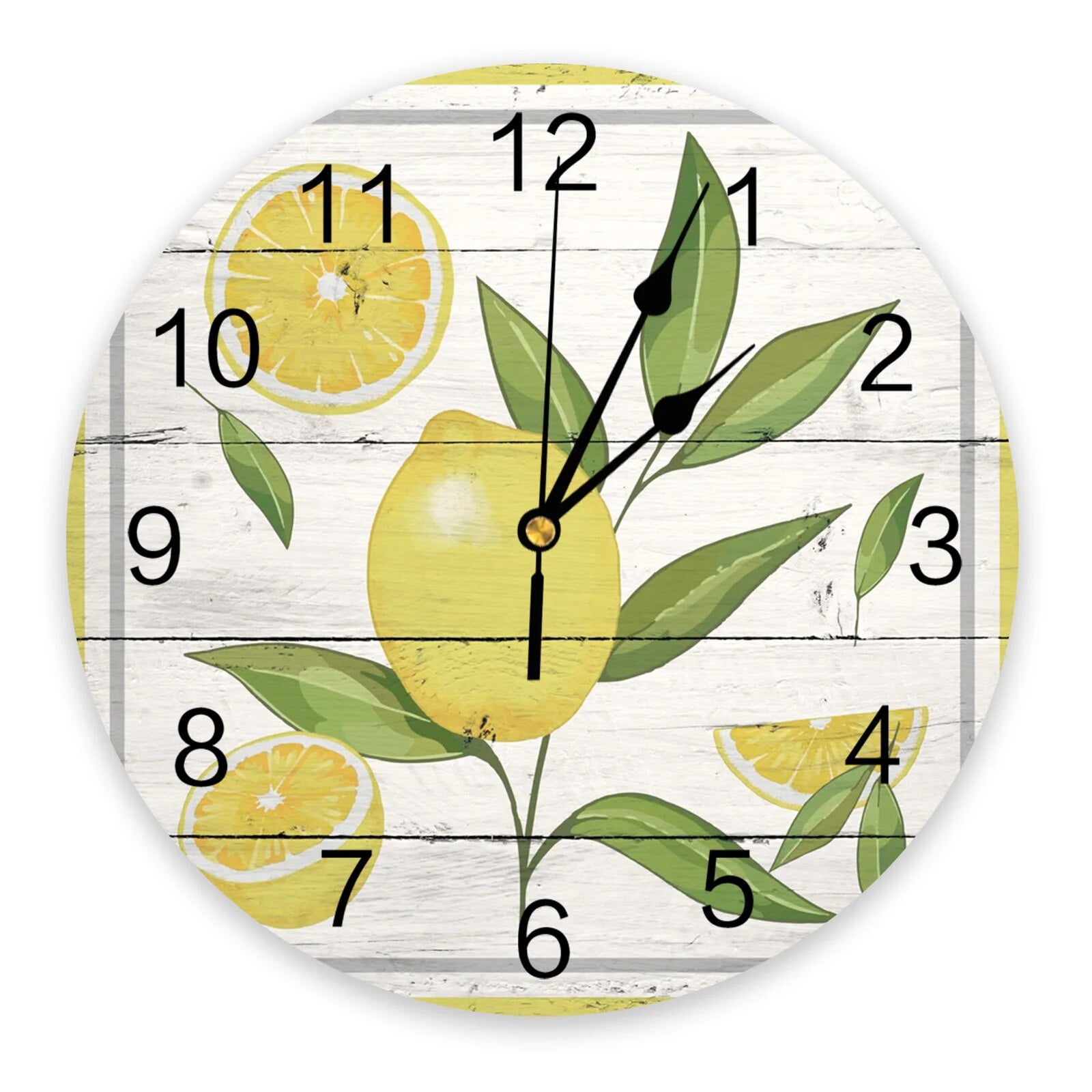 Lemon Leaves Border Wood Grain Retro Wall Clocks Silent Home Cafe ...