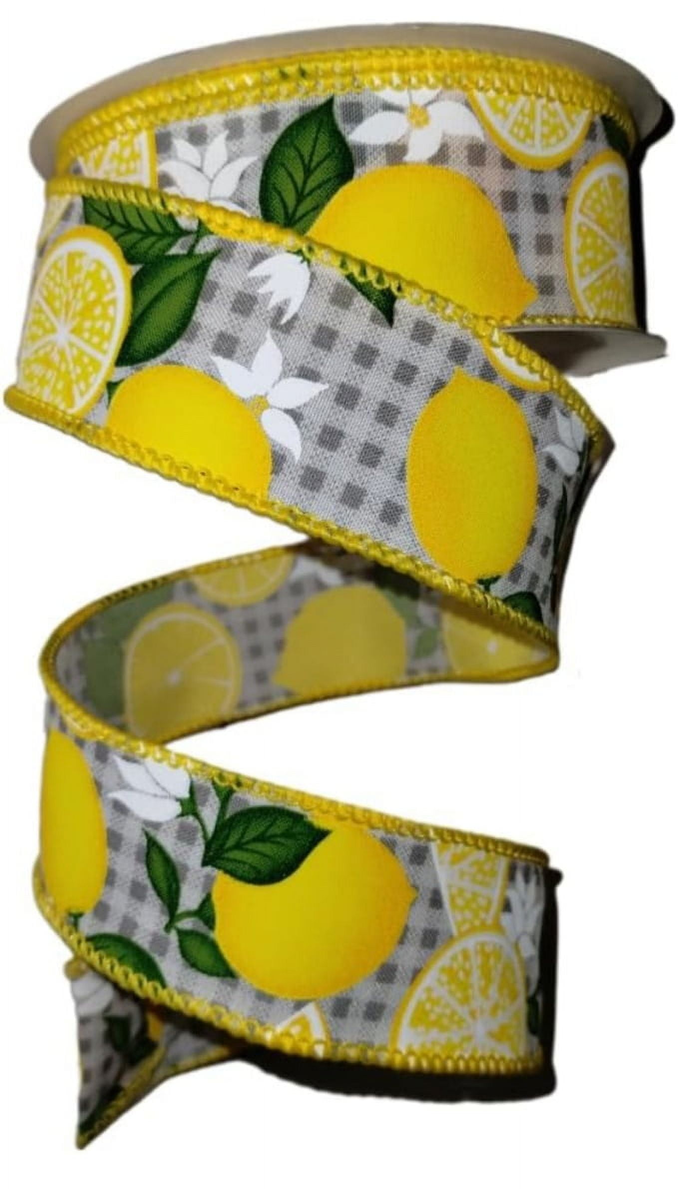 Lemon & Leaves Check Ribbon: Light Grey Summer Wired Ribbon - Walmart.com