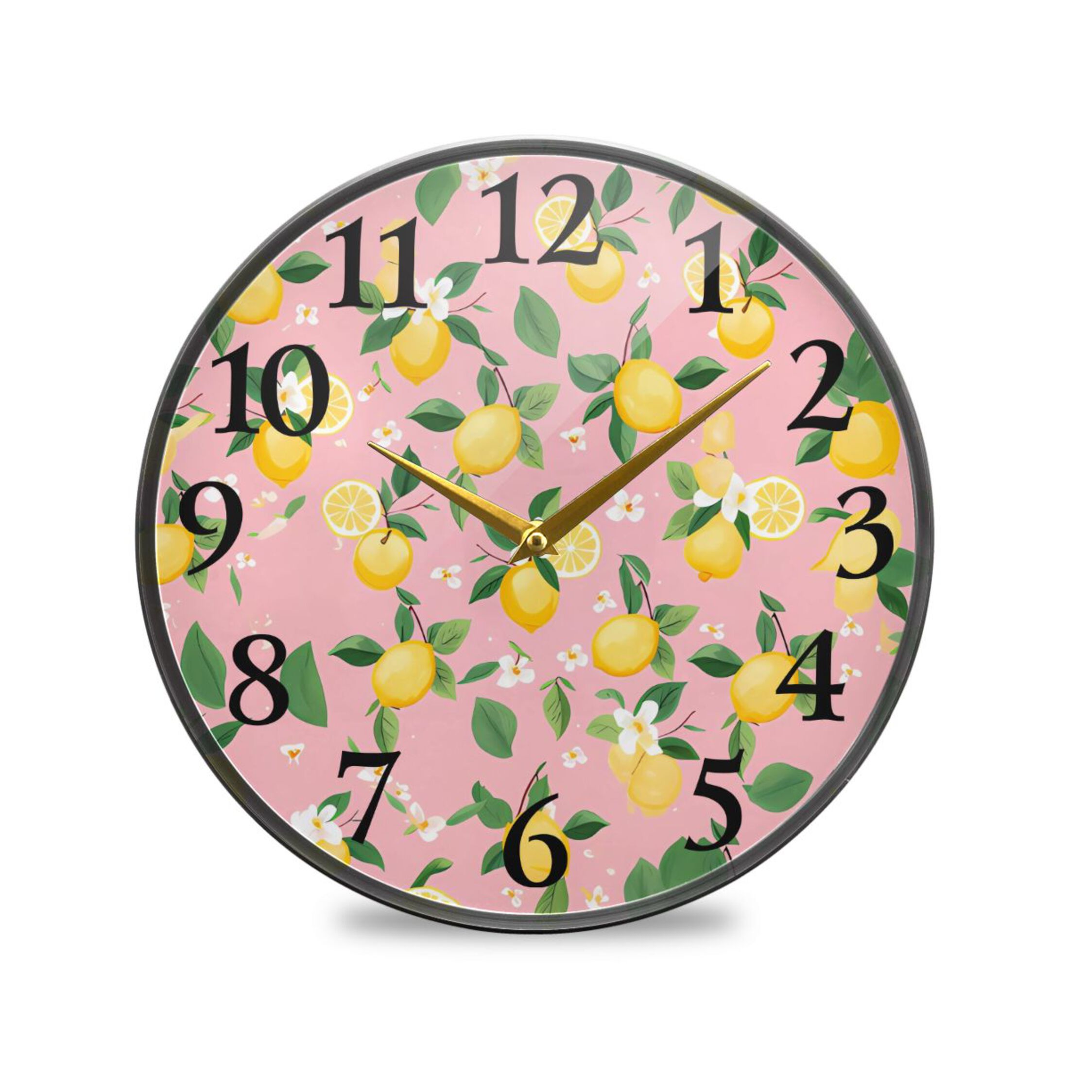 Lemon Leaves Flowers Wall Clocks Battery Operated 9.5 Inch Round Clock ...