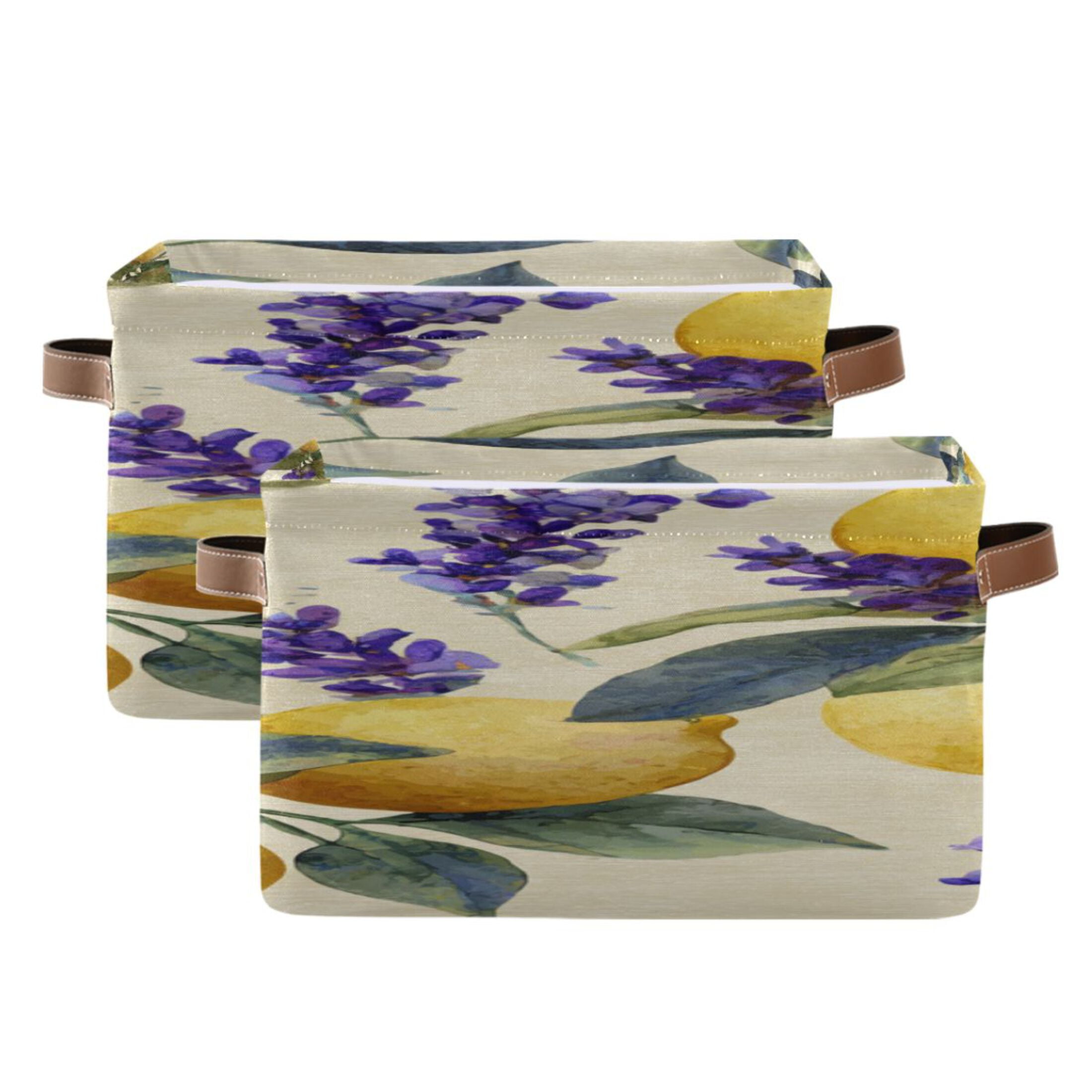 Lemon Leaves Lavender Flowers Square Storage Bins with Handles ...