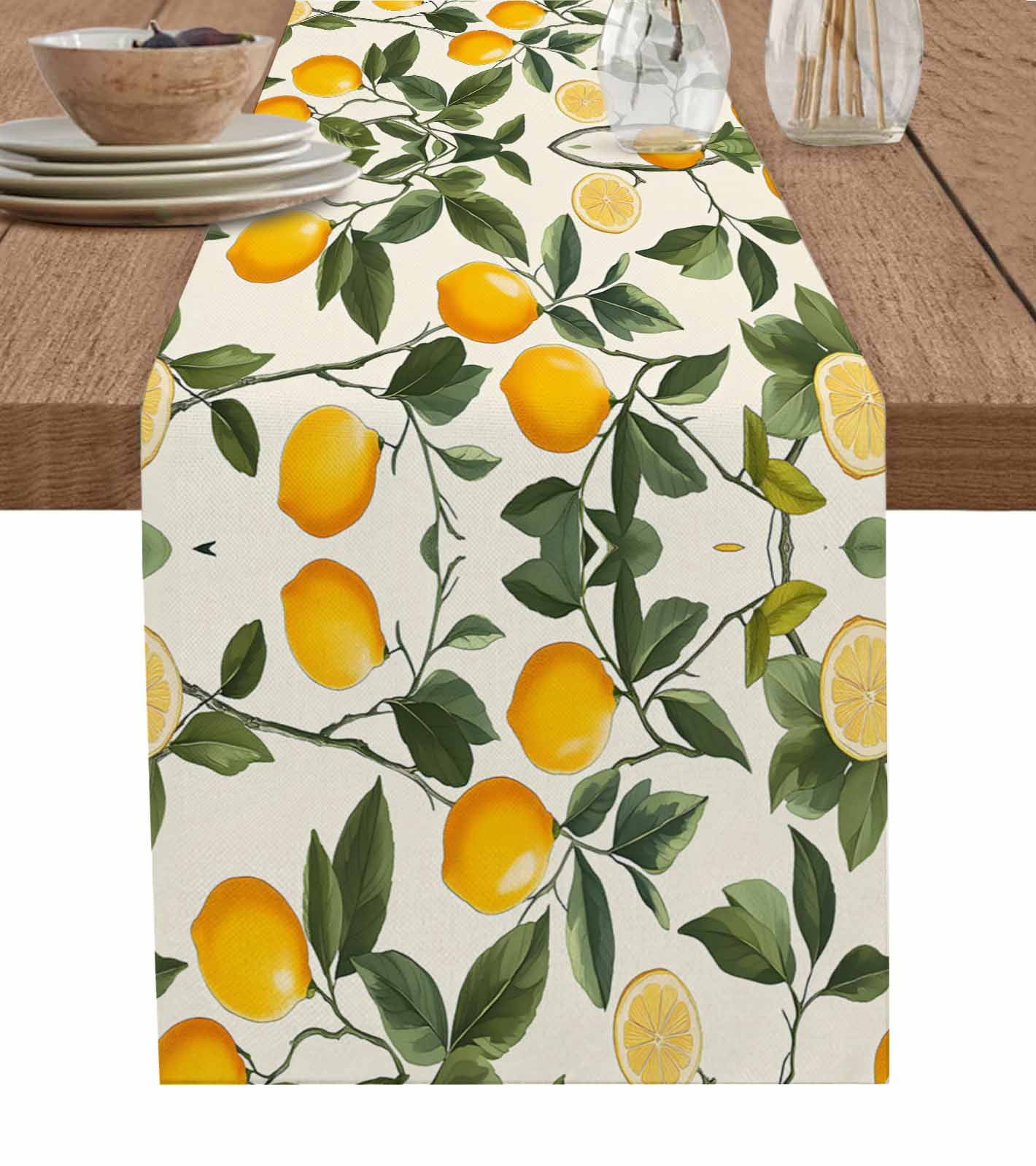Lemon Leaves Table Runner 72 Inches, Summer Fruit Country Nature ...