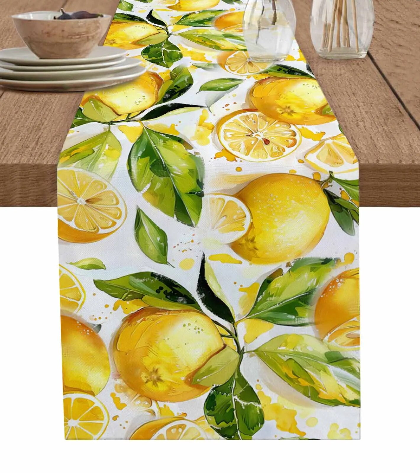 Lemon Leaves Watercolor Table Runner Wedding r Table Runner Home Dining ...