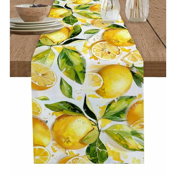 Lemon Leaves Watercolor Table Runner Wedding r Table Runner Home Dining ...