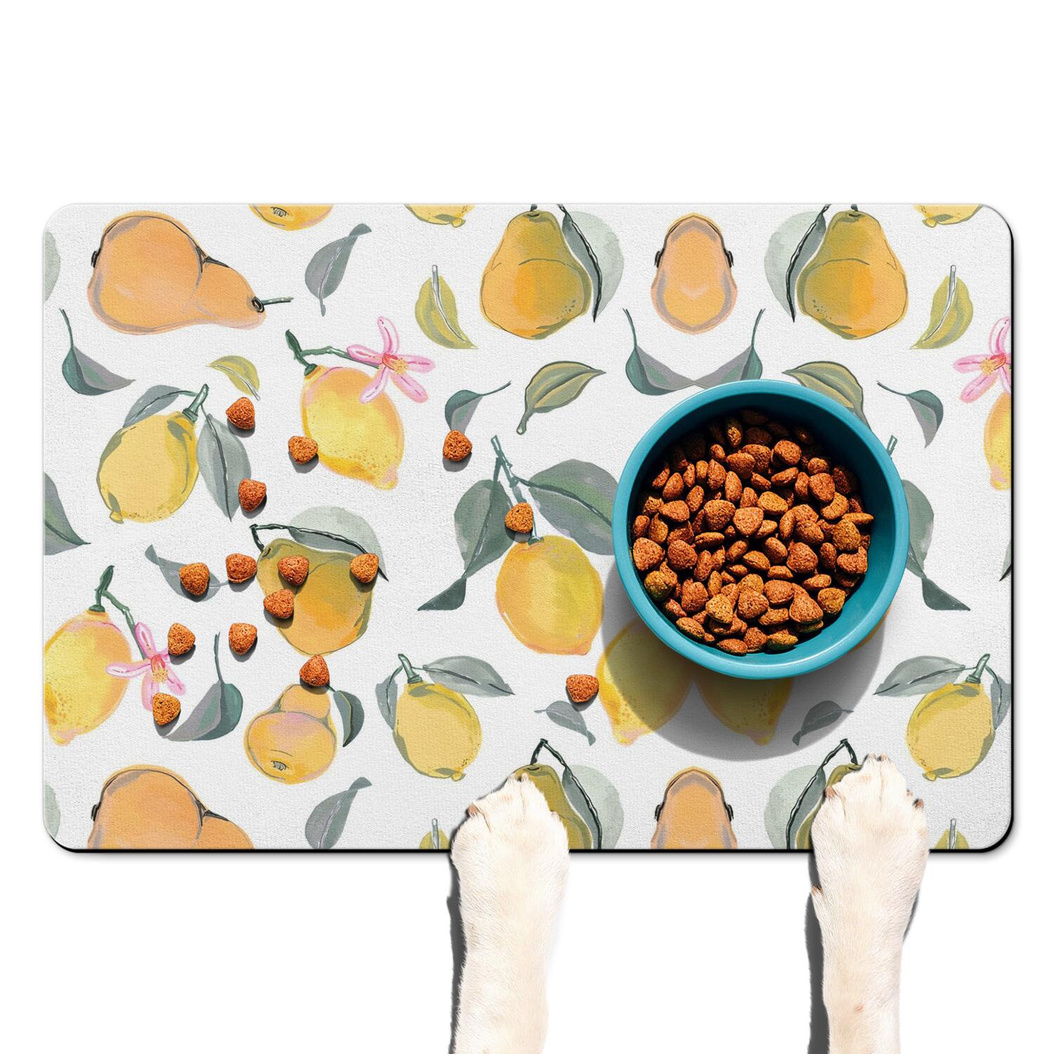 Lemon Lover Dog Feeding Mat - Non-Slip Absorbent Pet Food Mat with Cute ...