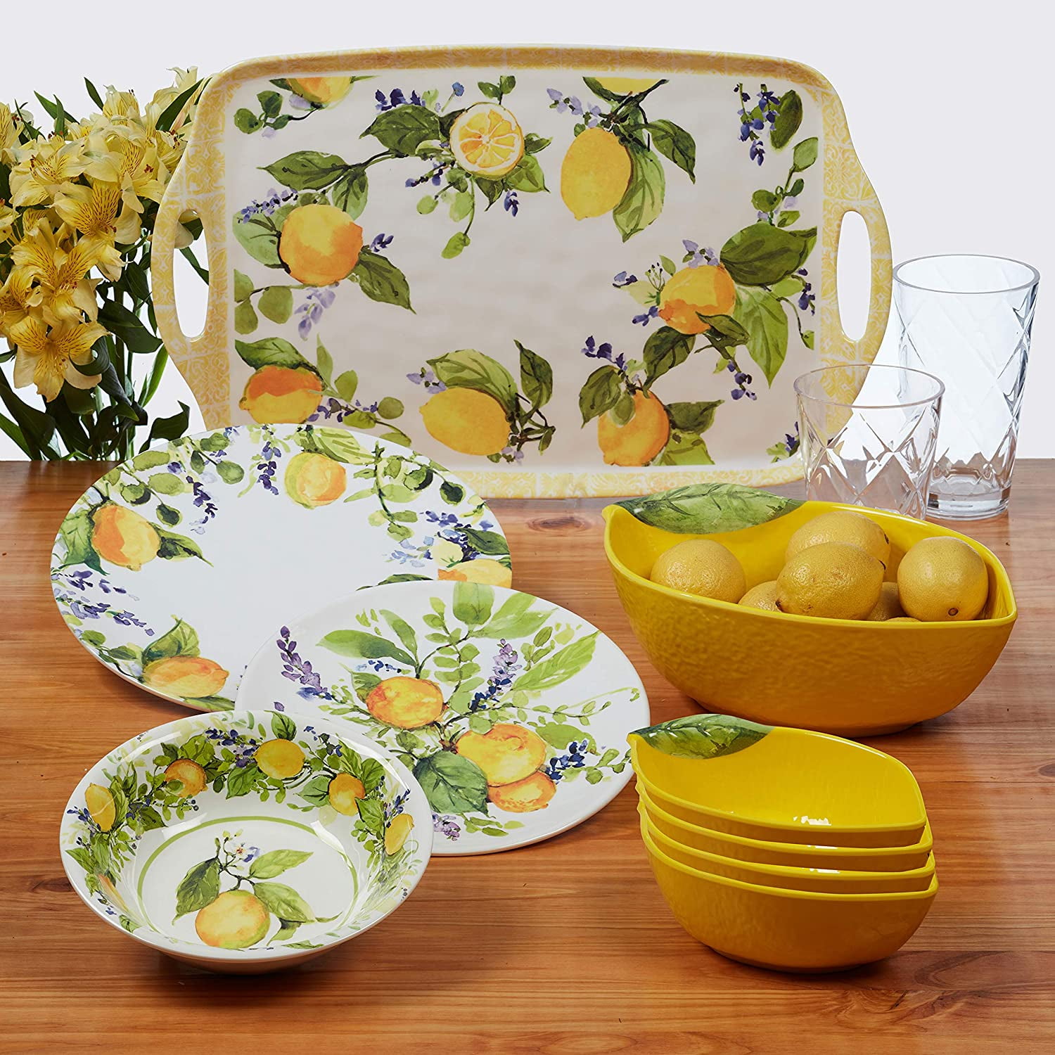 Lemon Melamine Serving Set - Platters for Entertaining, BBQ, Buffet ...