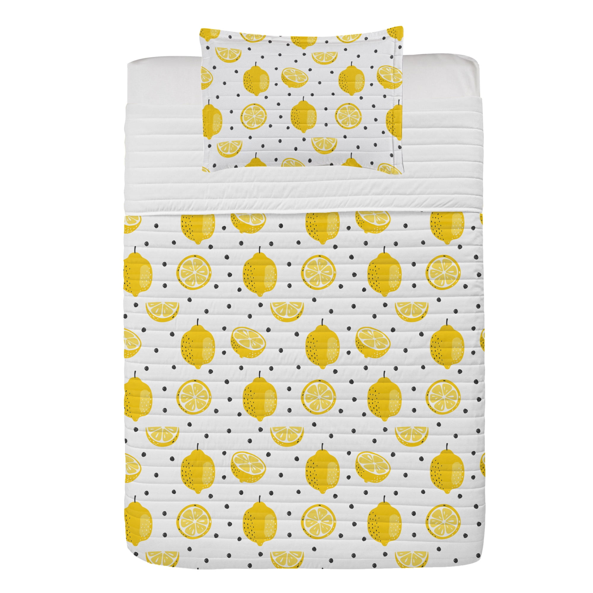 Lemon Microfiber Bedspread Set, Summer Pattern of Whole and Halved ...